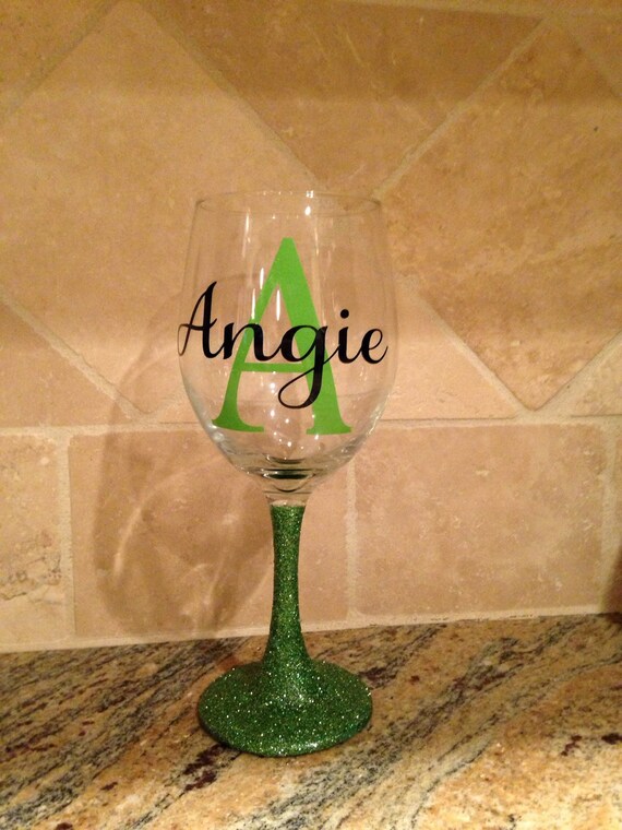 Items Similar To Glitter Stem Personalized Wine Glass On Etsy