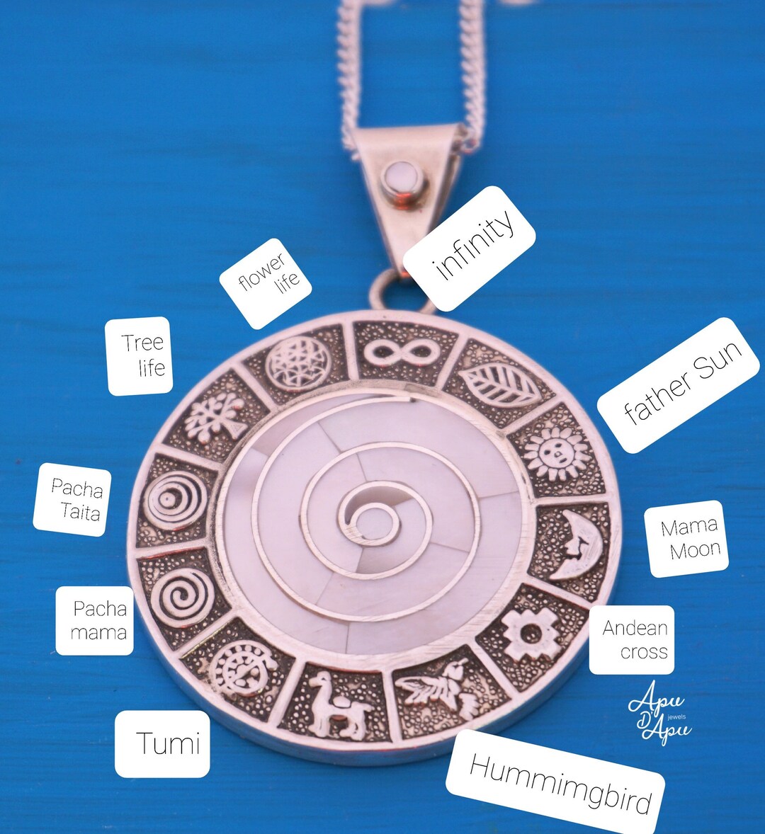 Large Pachamama Medal With Inca Symbols Around - Mother of Peral 950 ...