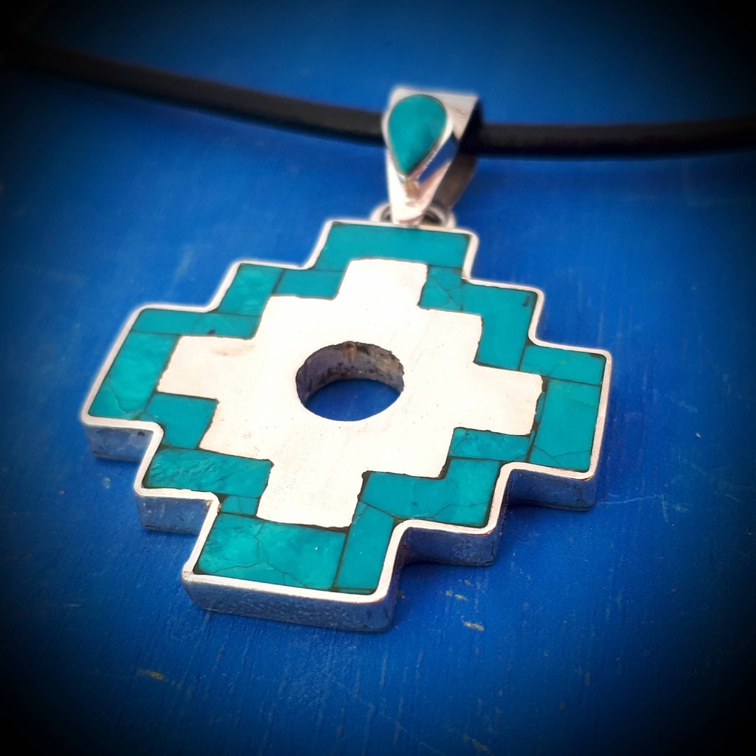 Chakana Inca Cross Pendant Necklace Sterling Silver Turquoise ...