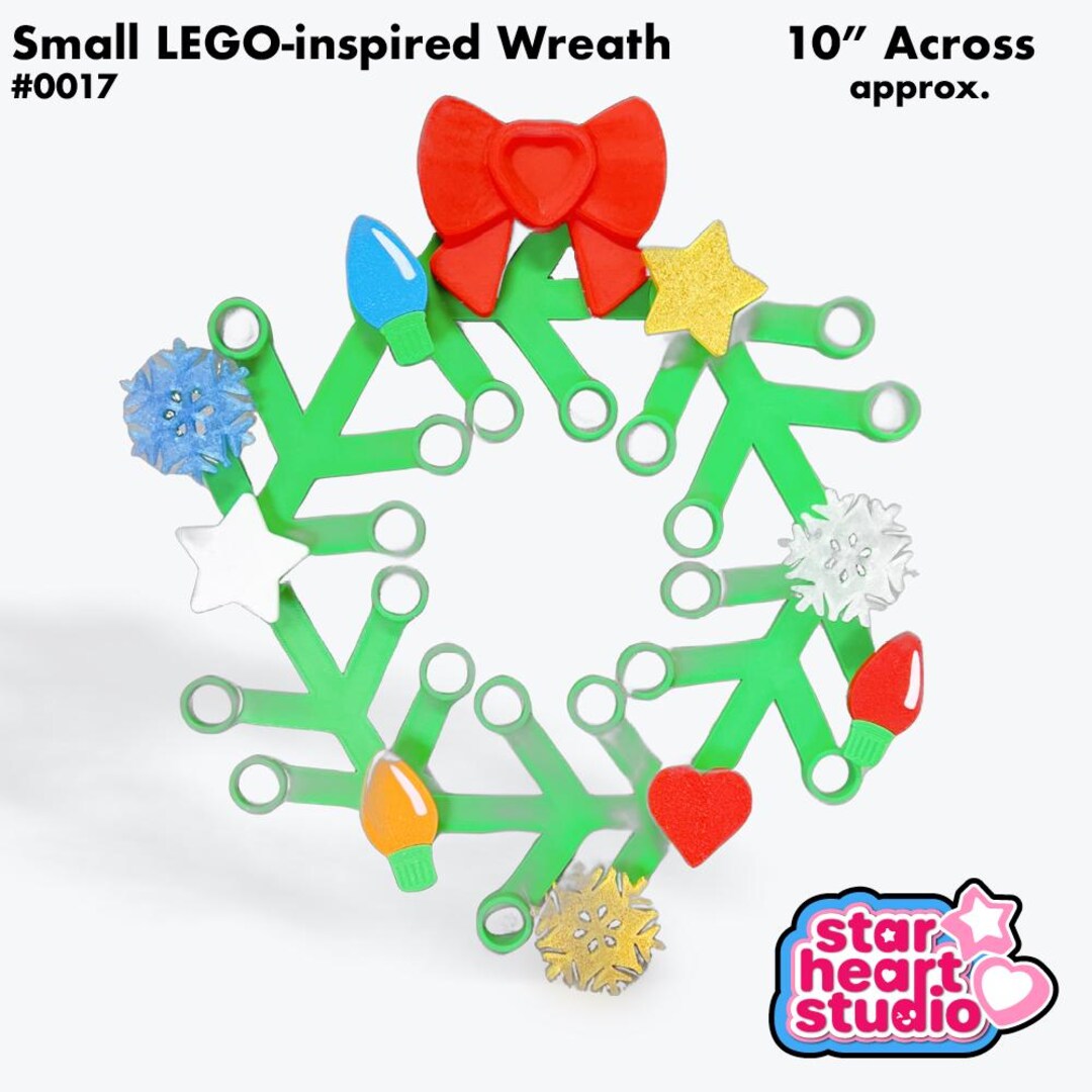 10" Holiday Lego-inspired Wreath – Green Wreath With Red Bow, Holiday ...