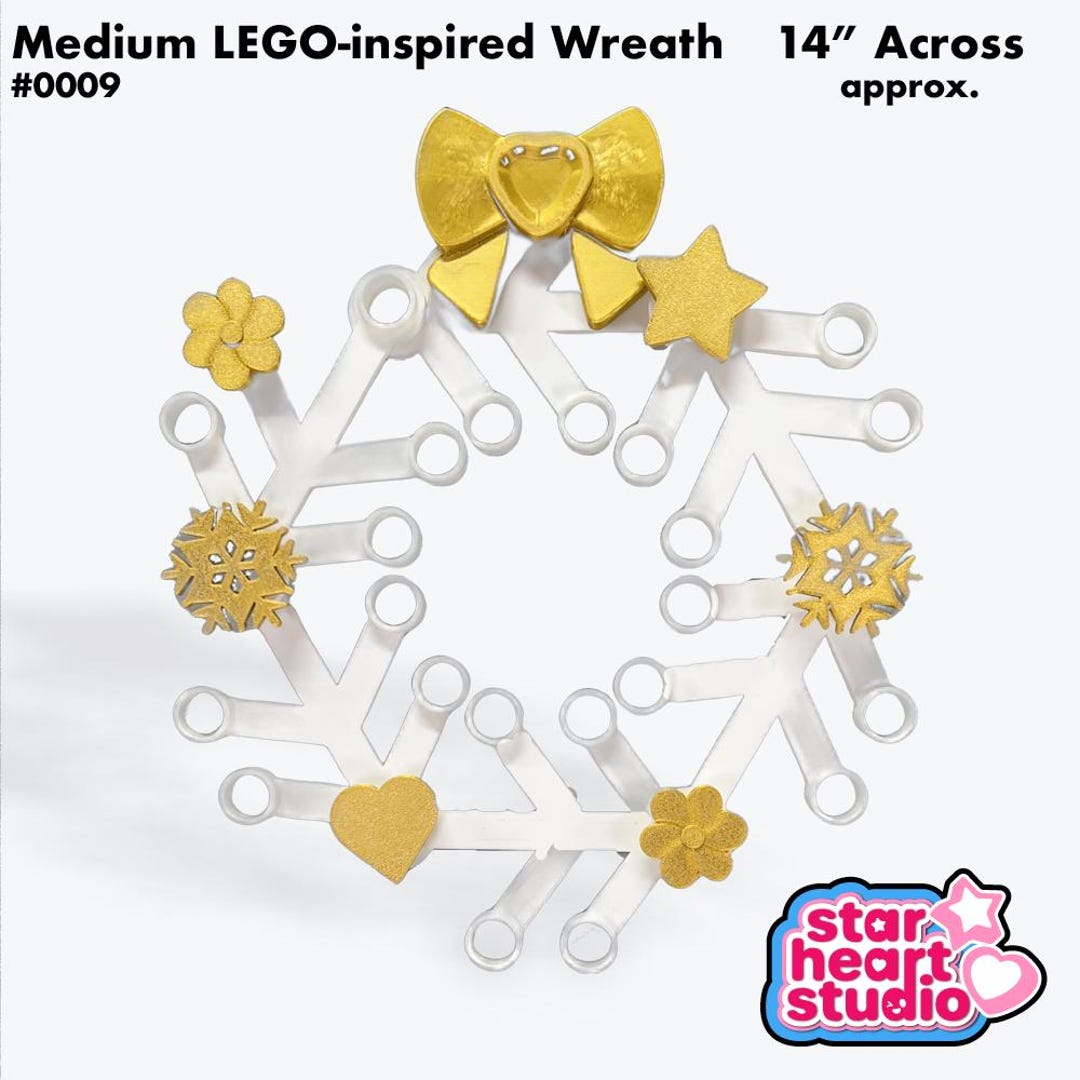 14" Christmas Lego-inspired Wreath – White Wreath With Gold Bow ...