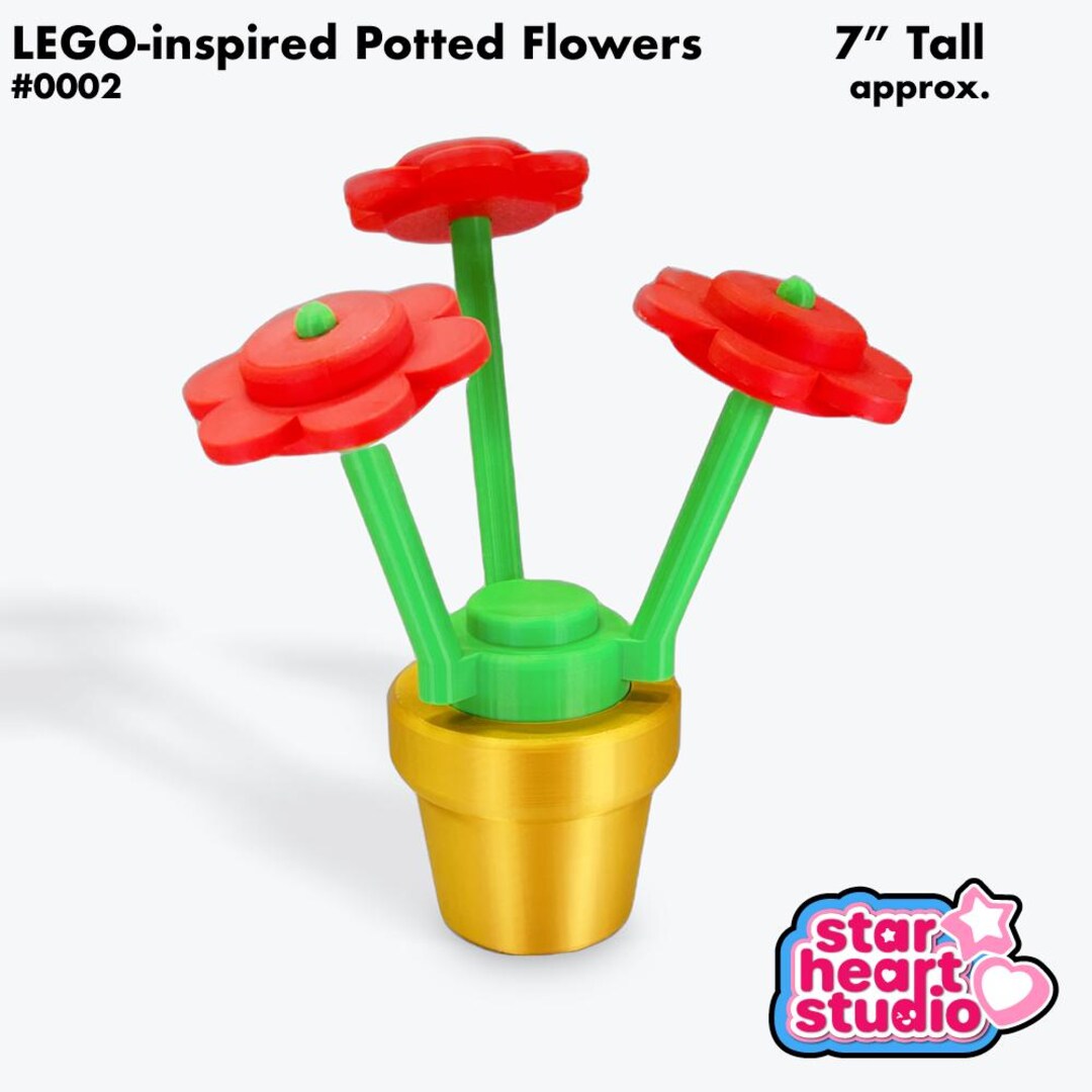 Giant Lego-inspired Potted Flowers With Metallic Gold Pot and Red ...