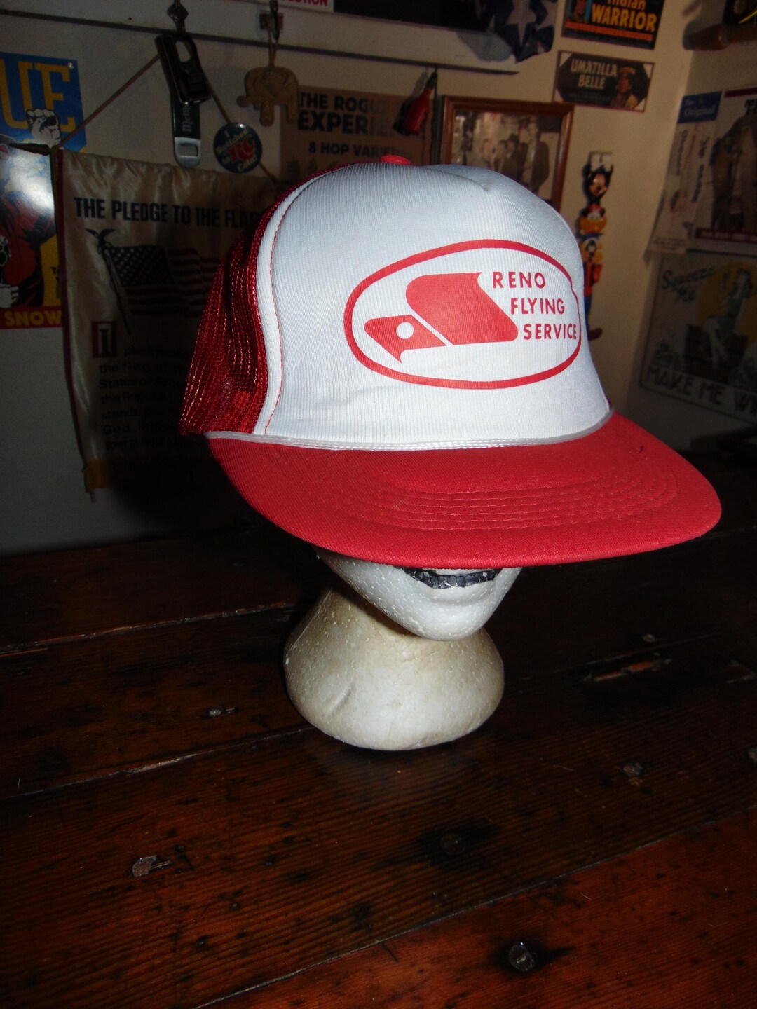 Vintage Reno Flying Service Trucker Hat Snapback Foam Mesh Back Taiwan ...