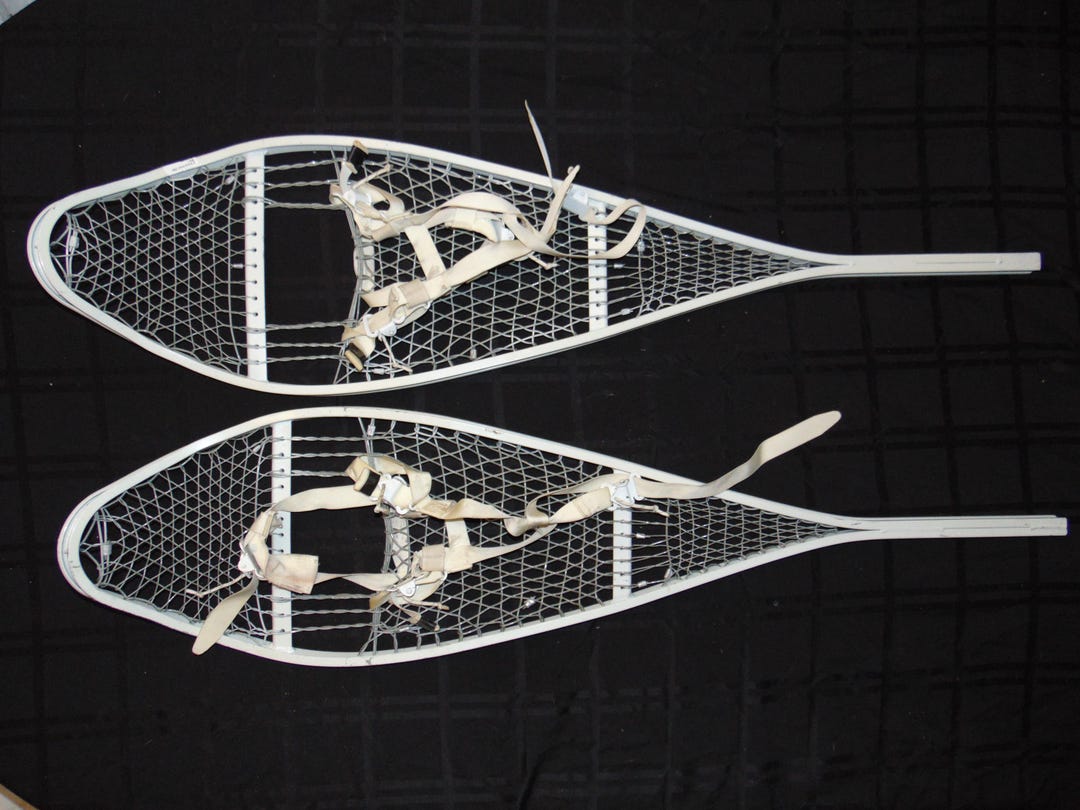 Vintage 46" Tall White Metal MILITARY SNOW SHOES Aluminum Pair ...