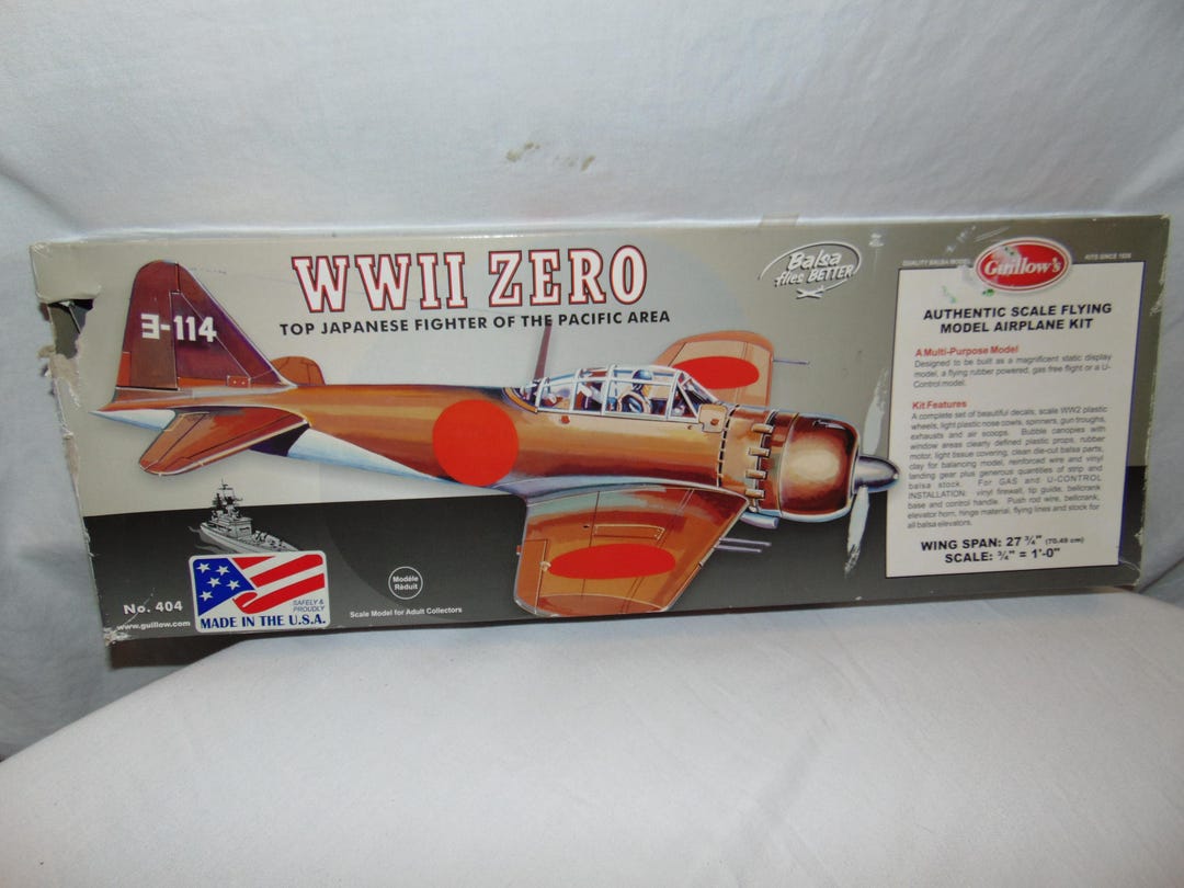 Guillow's #404 WWII Zero 27 3/4" Wing Span Scale Flying Balsa Model ...