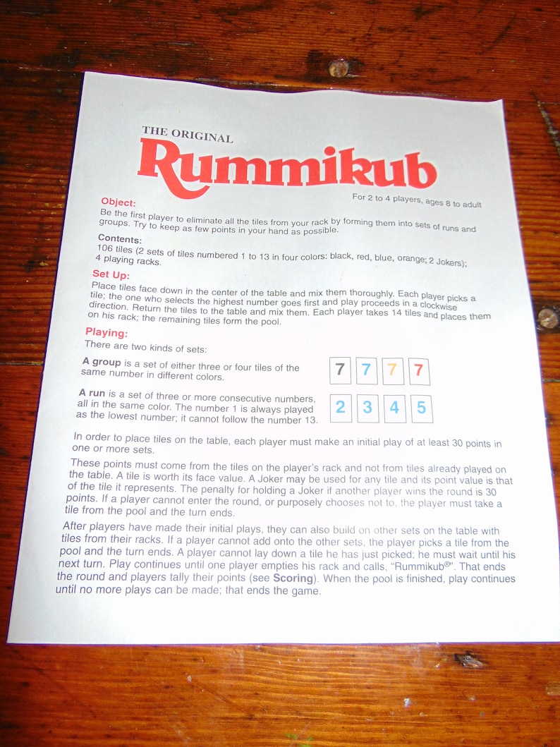 Vintage RUMMIKUB the Original Tile Game 1997 8+ 2-4 Players - Etsy