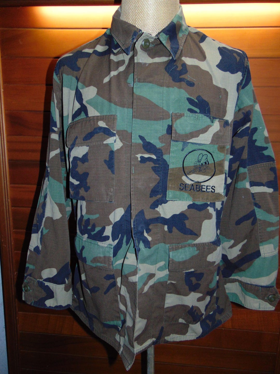 Vintage 1980's SEABEES Army Shirt USN Coat Size Medium Reg Hot Weather ...