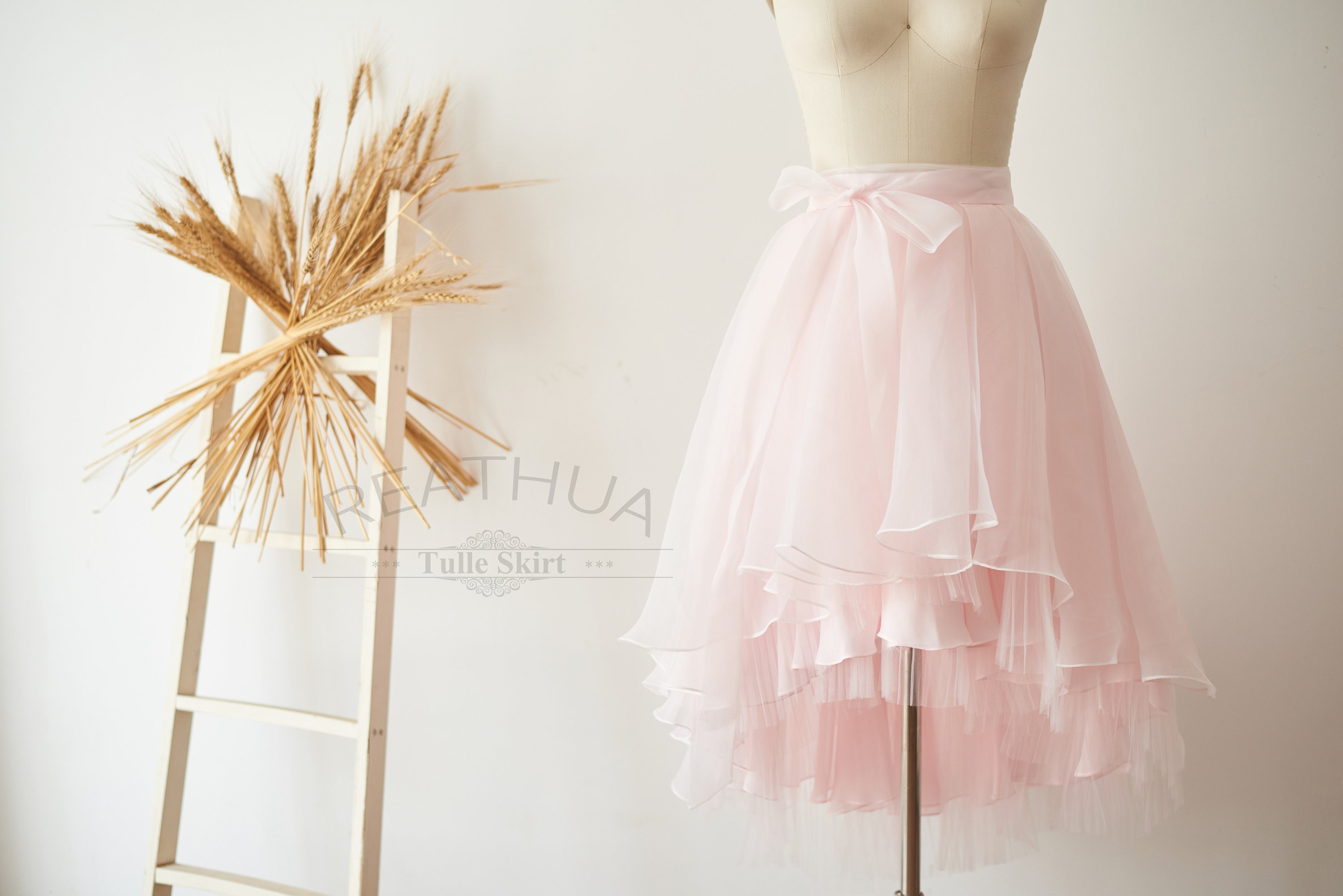 Blush Pink Organza Tulle Chiffon Skirt Hi Low Bridal Wedding Etsy