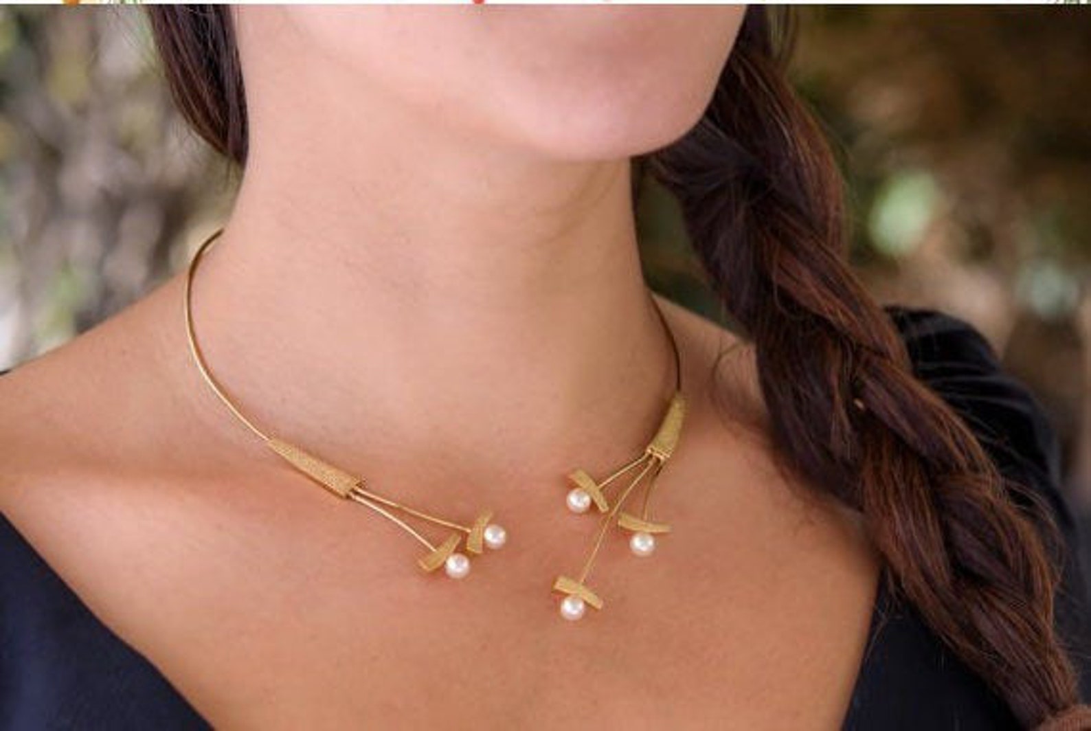 Pearls Gold Necklace, Gold Open Necklace, Gold Choker Necklace, Bridal ...