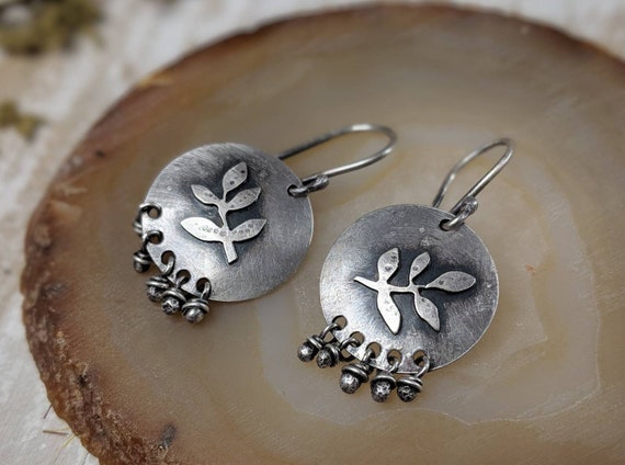 Leaf Earrings Sterling Silver Leaf Earrings Leaf Jewelry Nature Lover Hiker Gift Hippie Earrings Artisan Jewelry Rustic Jewelry Boho Etsy