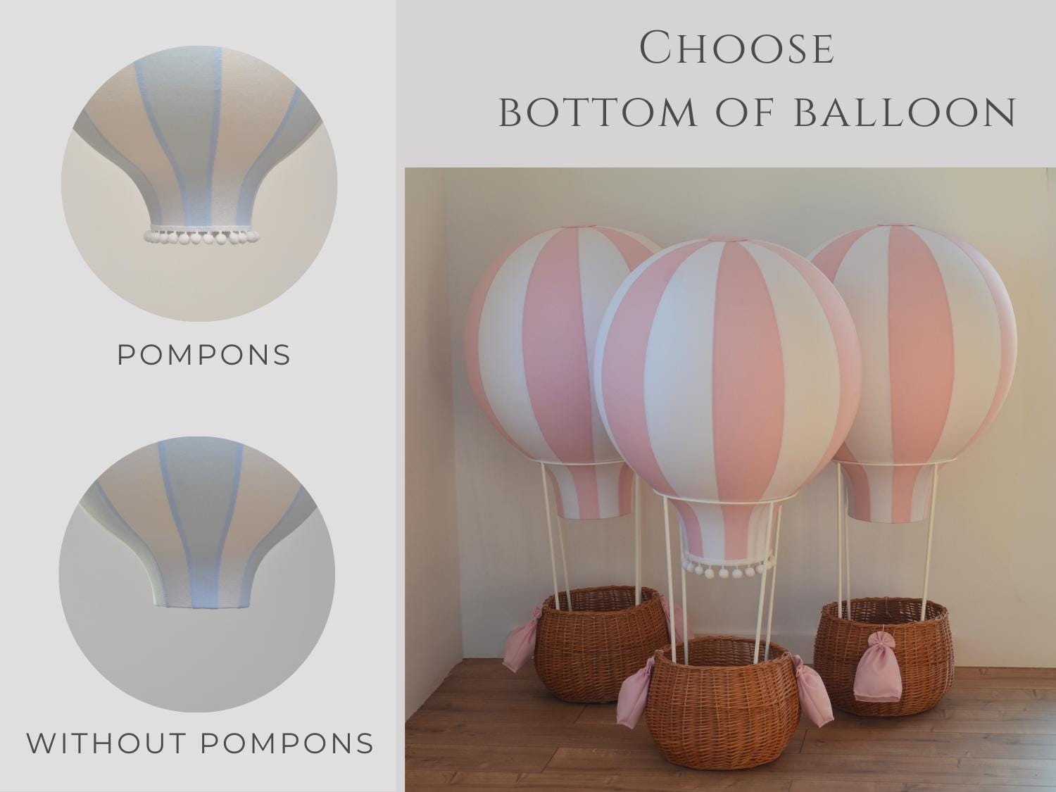 Giant 1 Meter Hot Air Balloon With Wicker Basket - Travel Theme Nursery ...