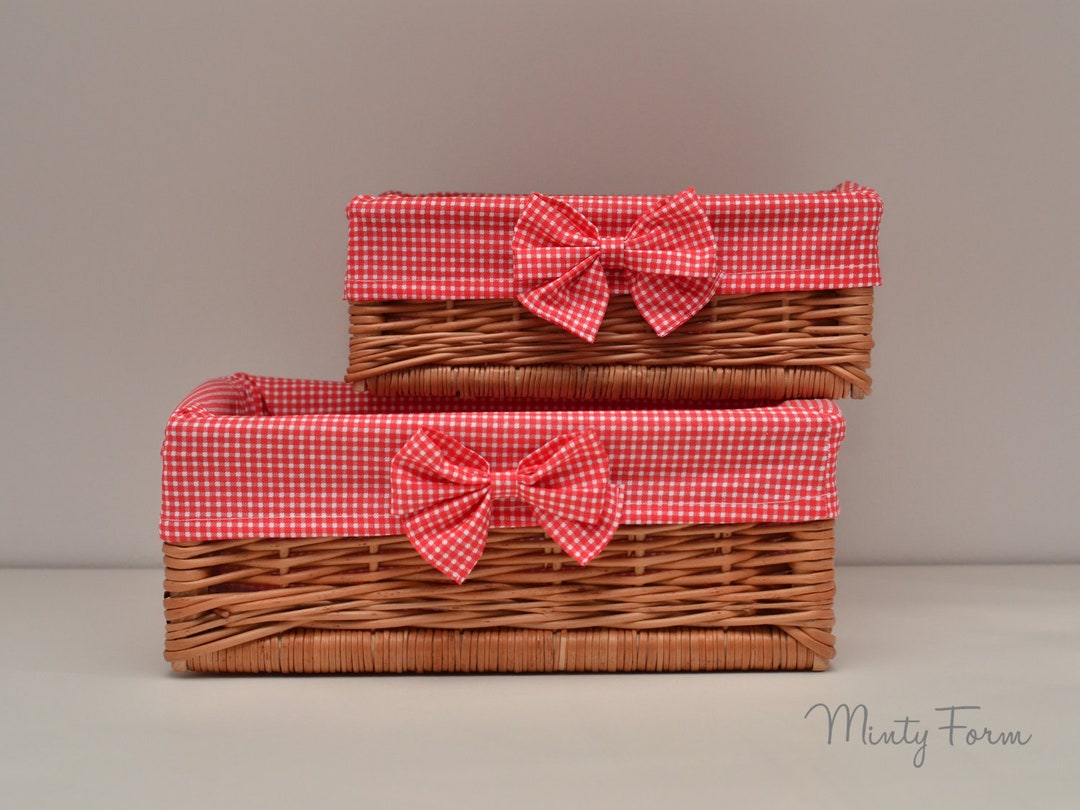 Red Wicker Basket | Lined Basket | Storage Basket | Bathroom Organizer ...