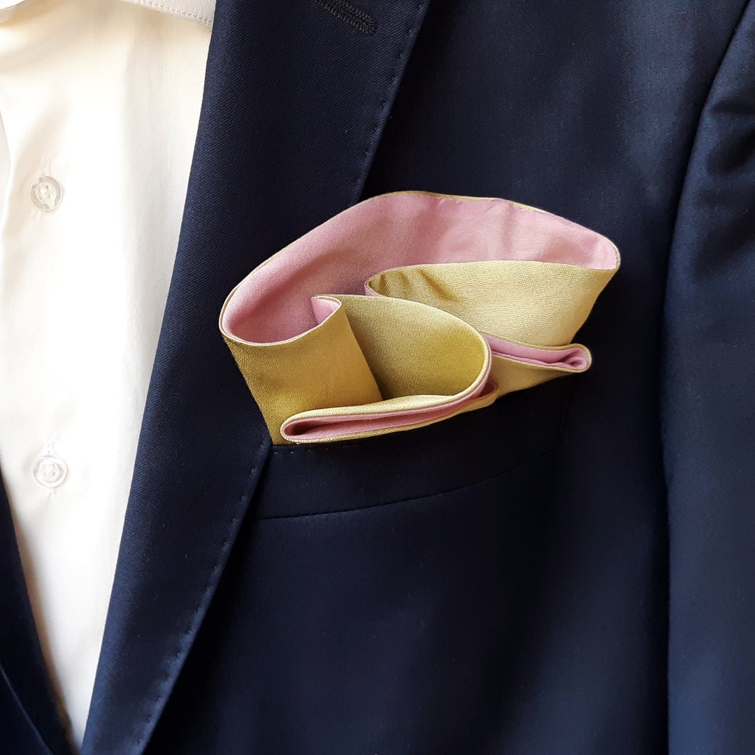 Men's Round Pocket Square Two Side Green Purple Silk Cotton - Etsy