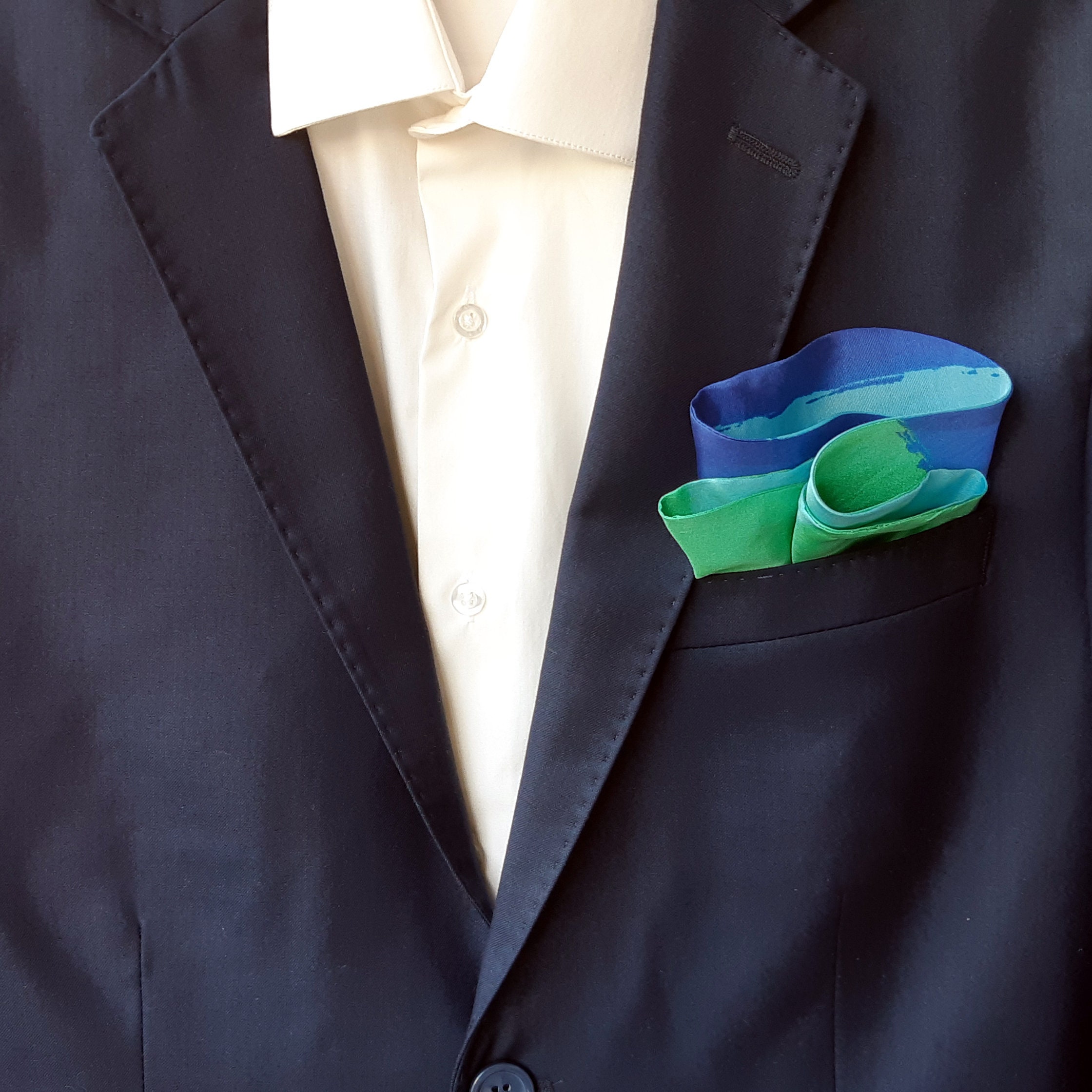 Pure Silk Men's Handkerchief, Wedding Accessory, Marine Colors - Etsy