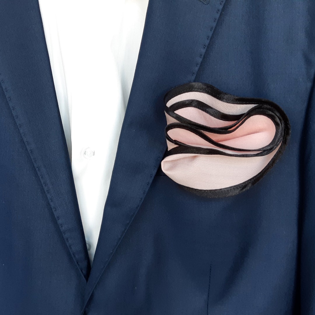 Round Pale Pink Cotton Men's Pocket Square With Black Border - Etsy