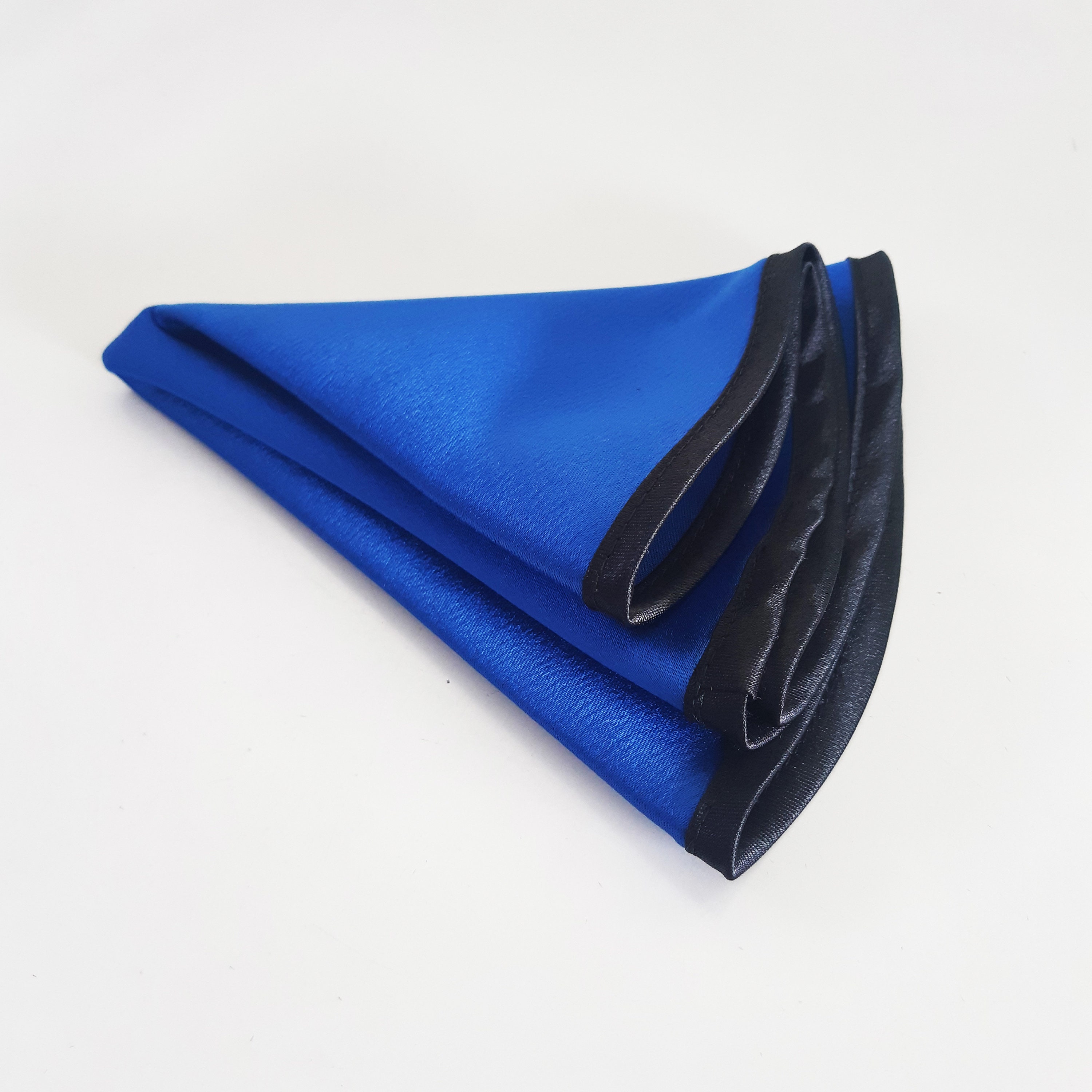 Round Royal Blue Satin Men's Pocket Square With Black Border - Etsy