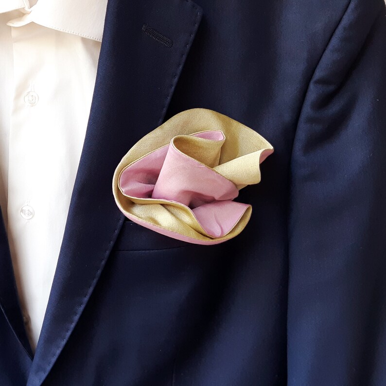 Men's Round Pocket Square Two Side Green Purple Silk Cotton - Etsy