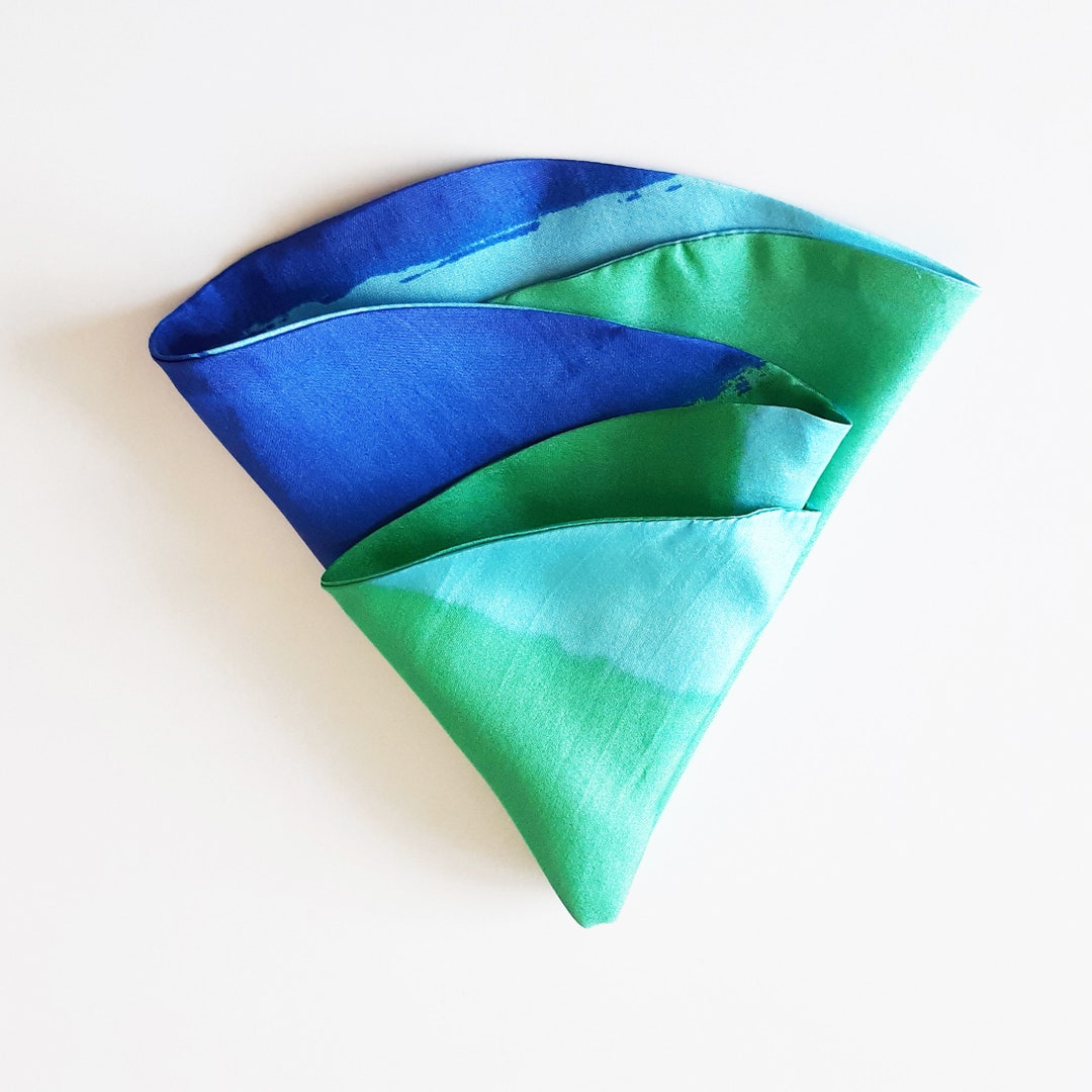 Pure Silk Men's Handkerchief, Wedding Accessory, Marine Colors - Etsy