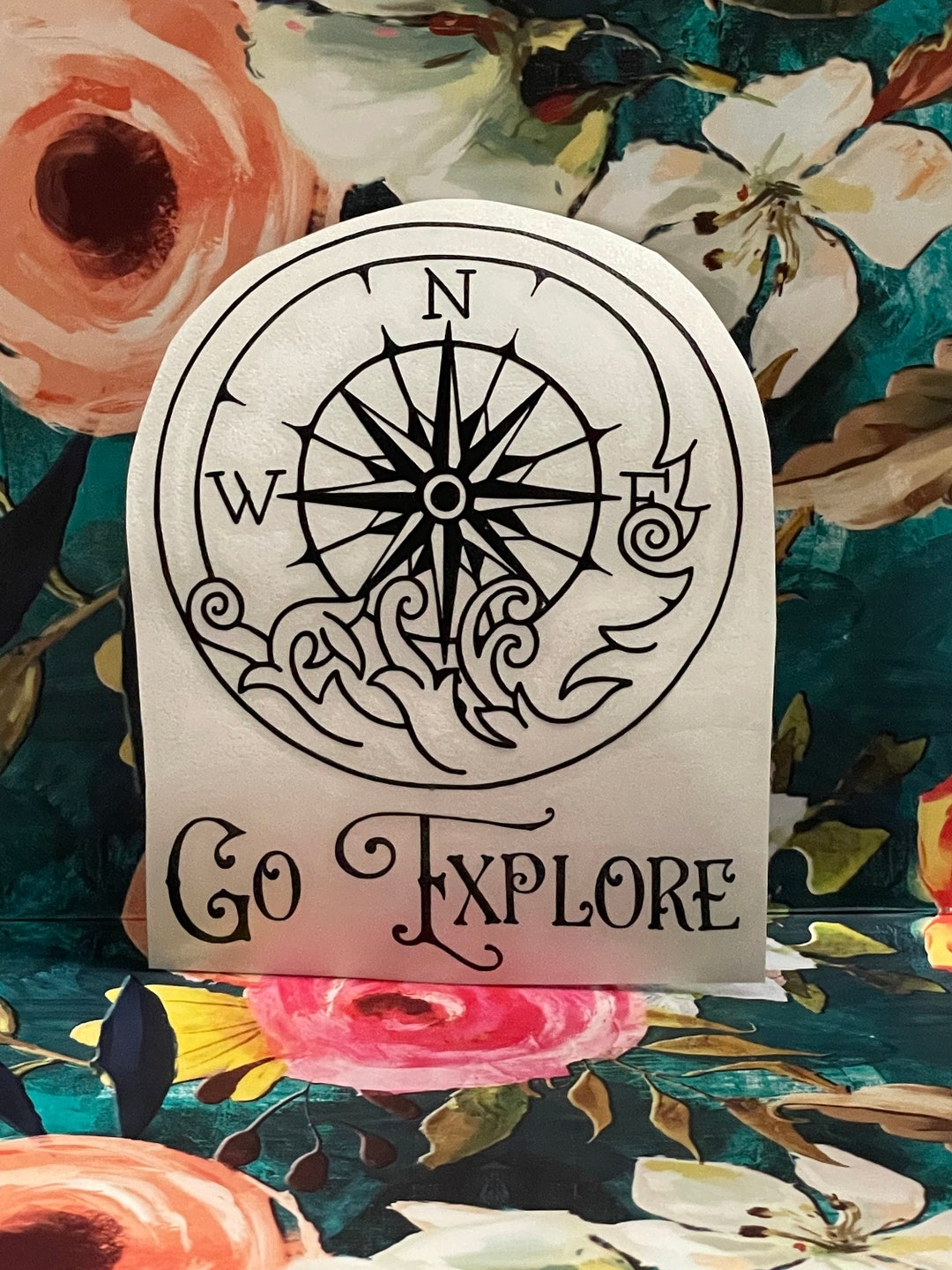 Go Explore Compass With Waves Fancy Vinyl Decal, Car Decal, Laptop ...