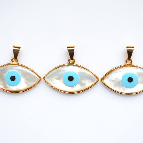 White Shell Evil Eye Pendant Evil Eye Pendant With Gold - Etsy