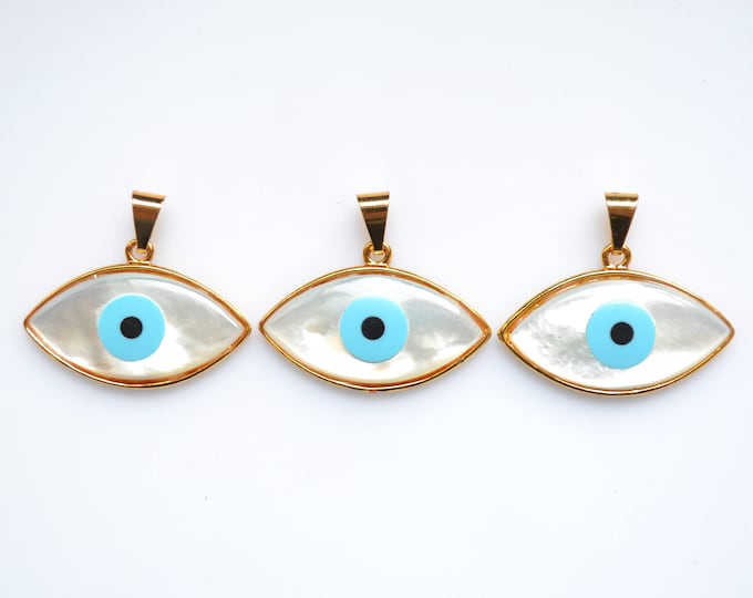 White Shell Evil Eye Pendant, Evil Eye Pendant With Gold Plated ...