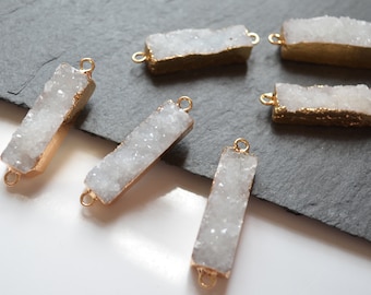 Nature White Clear Druzy Cluster Charm With Silvery Electroplated Edges - Etsy