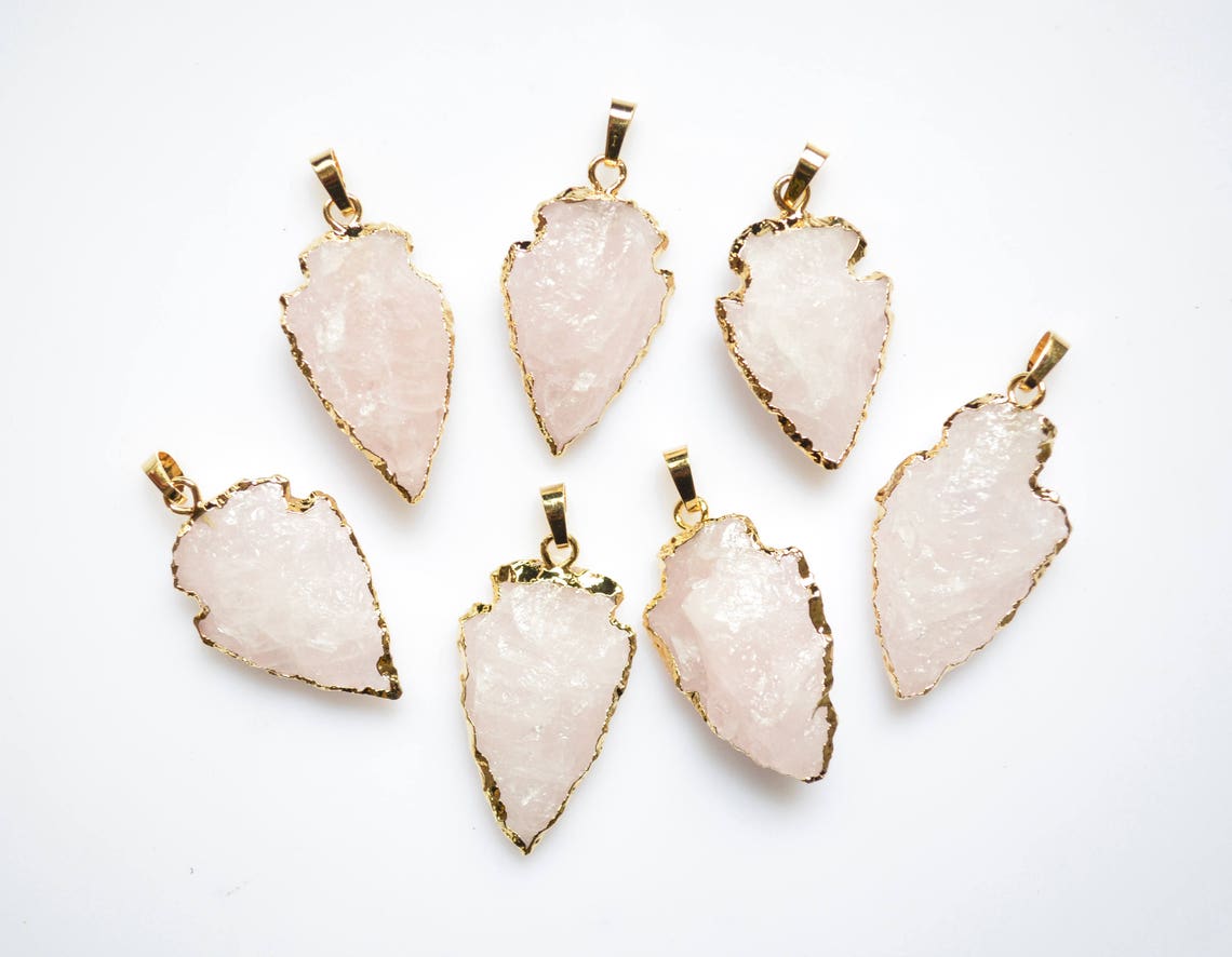 Nature Pink Quartz Crystal Arrowhead Pendant rose Crystal - Etsy