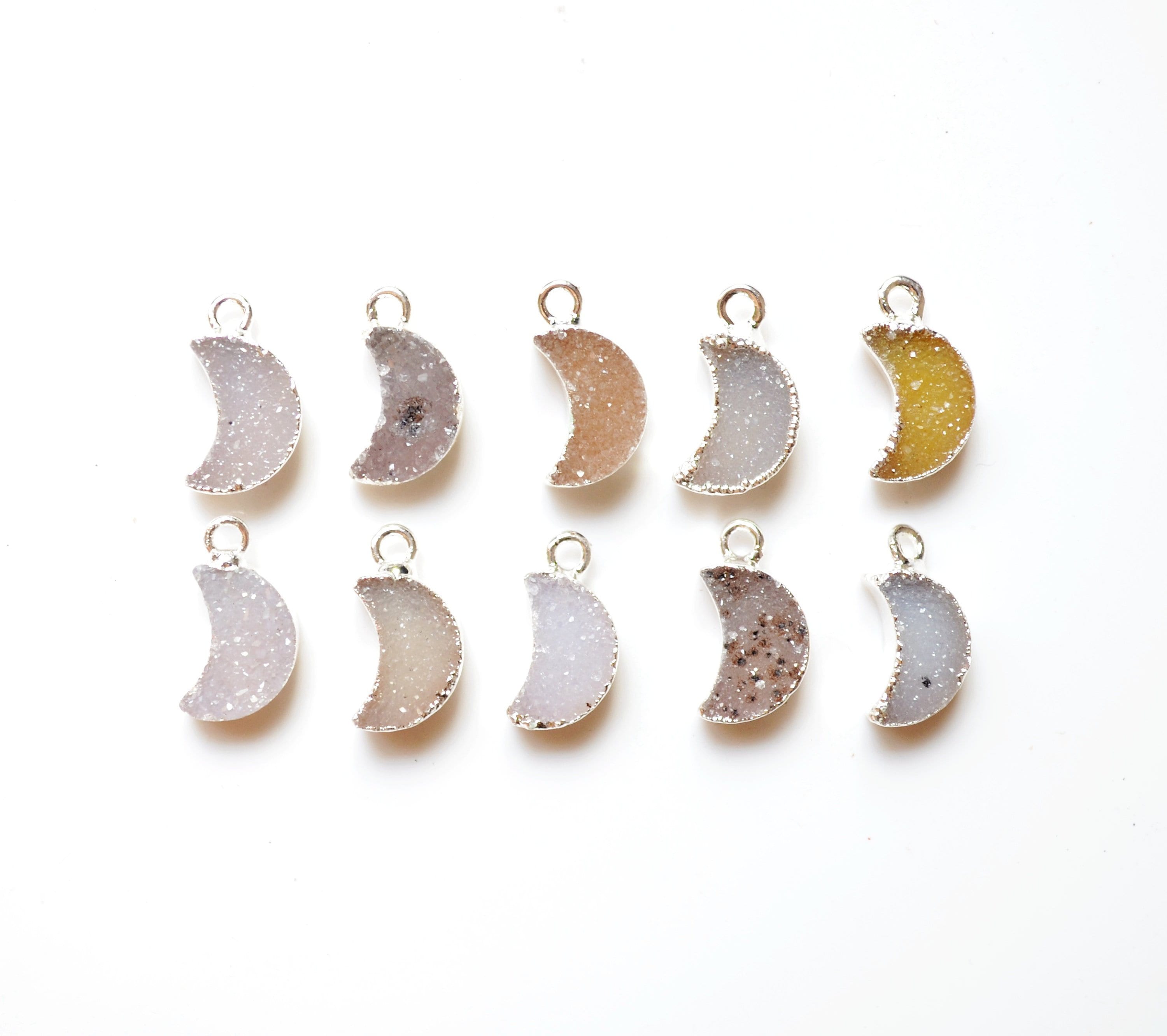 Wholesale Nature Mini Crystal Moon Shape Crystal Druzy Pendant With ...