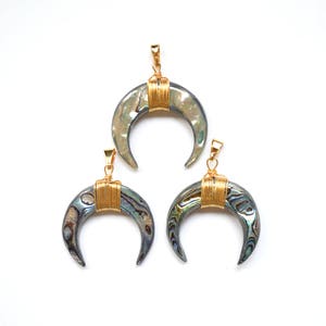 Abalone Shell Crescent Moon Pendant, Gold Wire Wrapped Necklace - Etsy