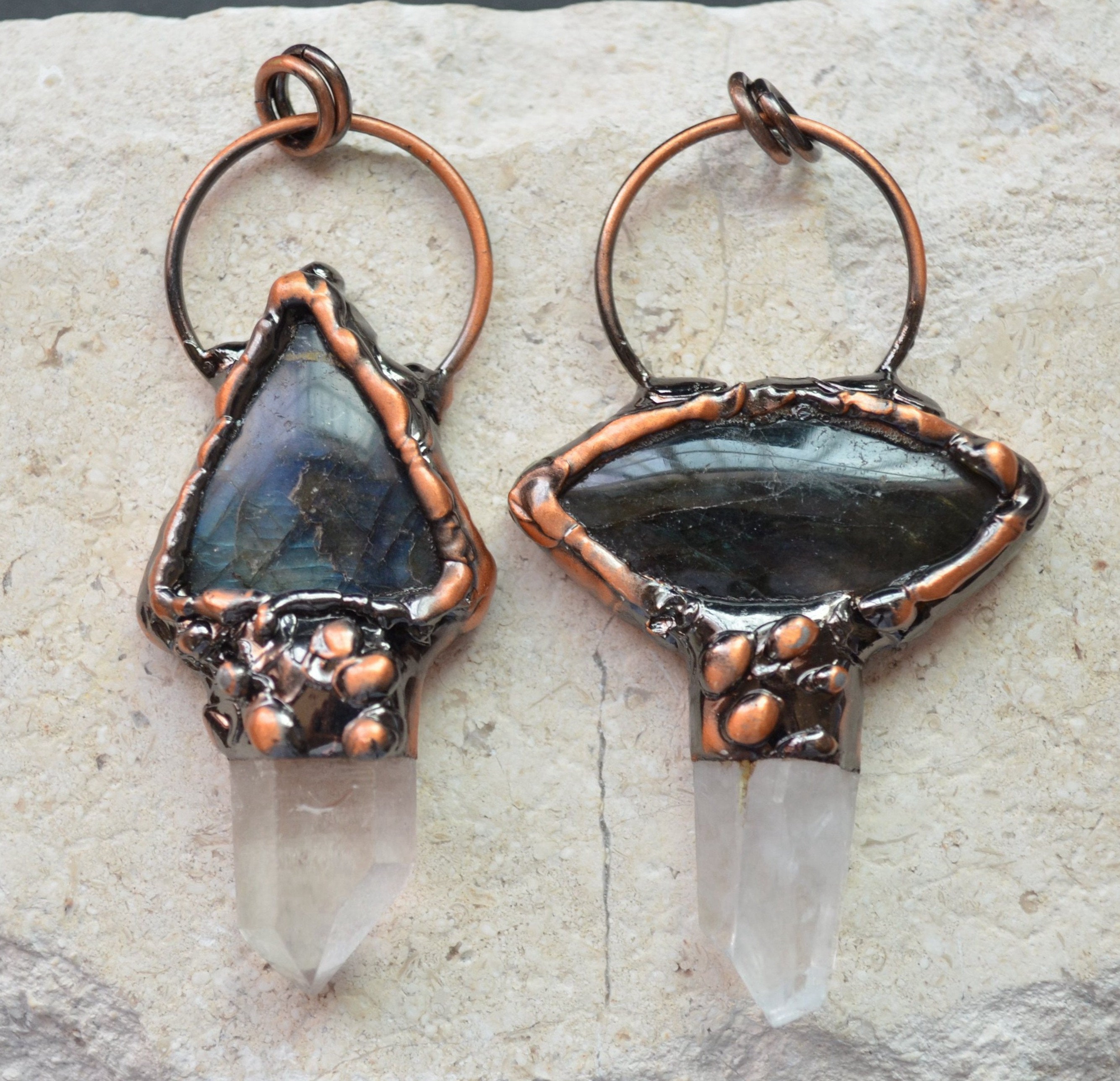 New Labradorite pendant with clear crystal nature quartz | Etsy