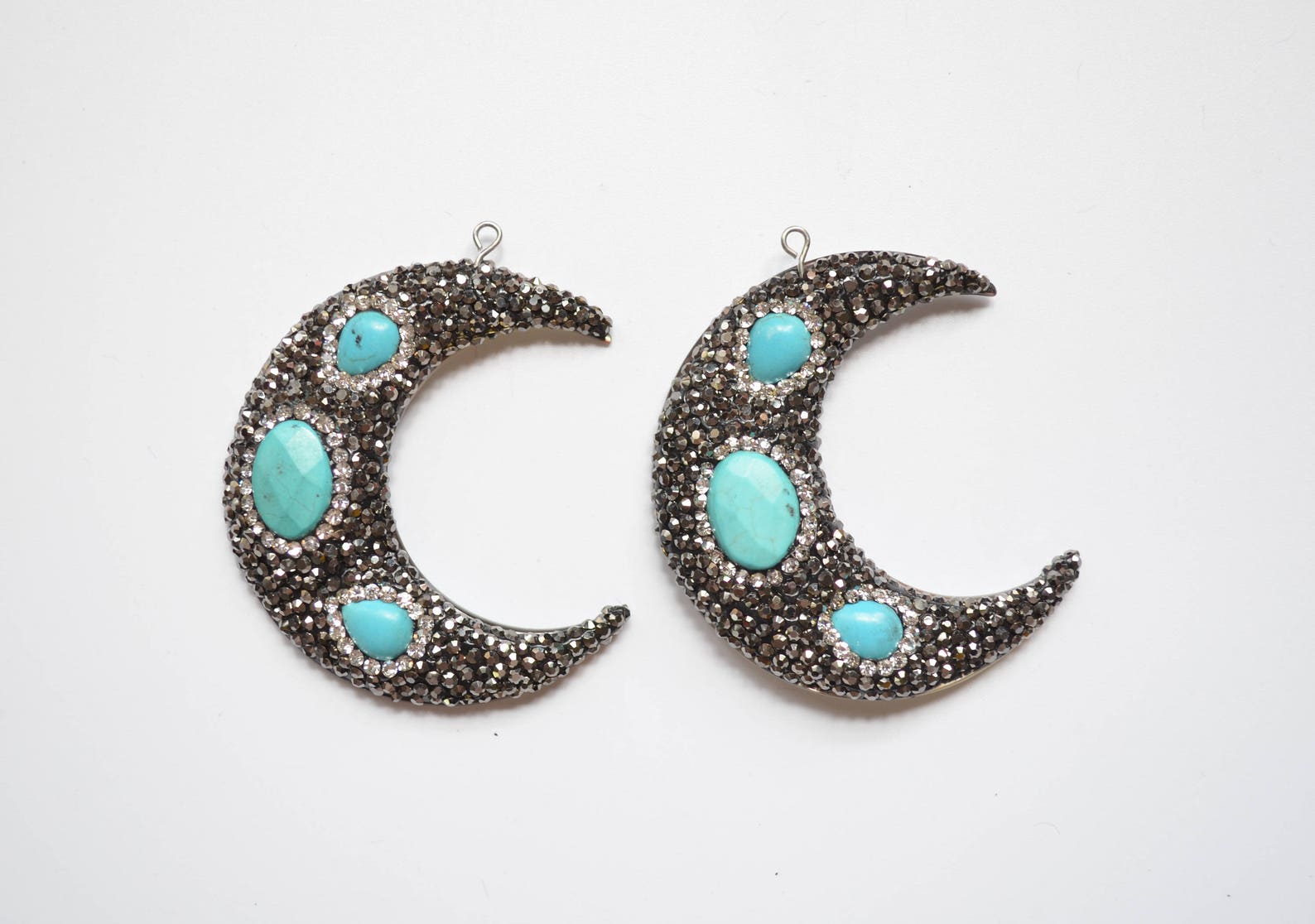 Nature Turquoise Crescent Moon Pendant with Crystal Zircon | Etsy