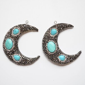 Nature Turquoise Crescent Moon Pendant With Crystal Zircon Gemstone ...