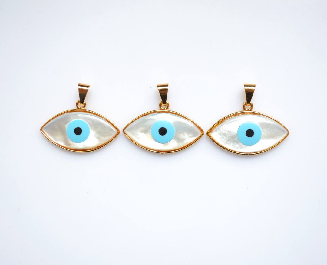 White Shell Evil Eye Pendant, Evil Eye Pendant With Gold Plated ...