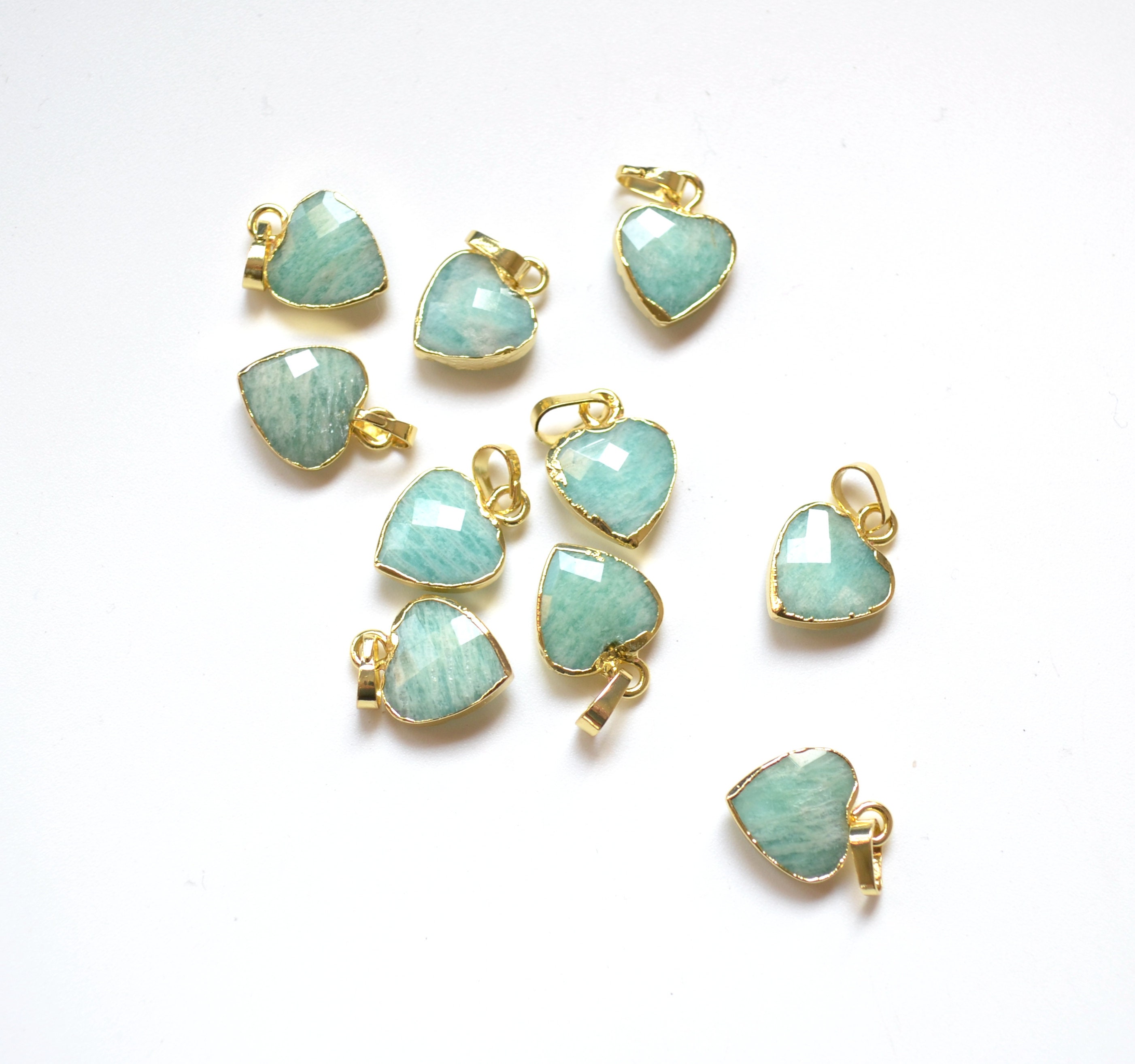 Nature heart shape Amazonite stone pendant with Gold | Etsy