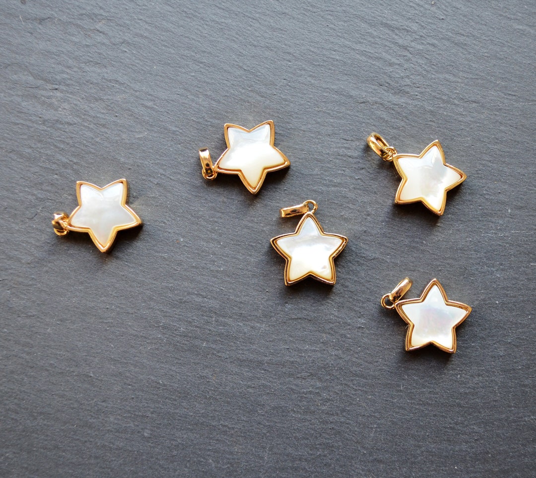 5/pcs White Pearl Shell Star Shape Pendant With Gold Electroplated ...