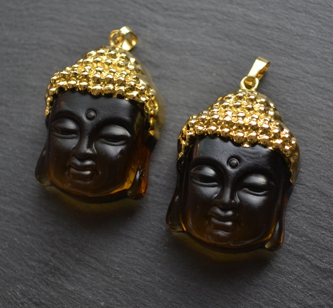 Colgante de cabeza de Buda de vidrio marrón esmerilado chapado en oro ...