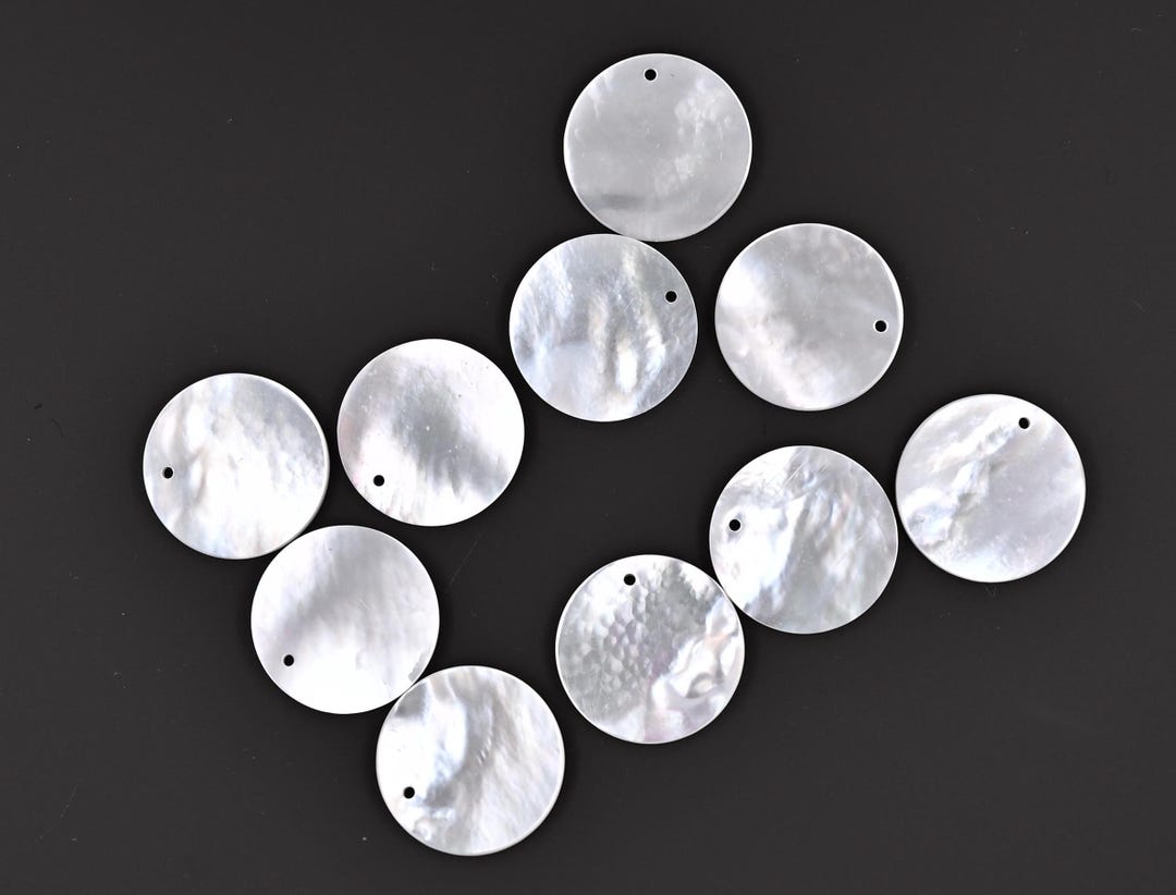 10 Pcs White Shell Coin Charms ,mother of Pearl Jewelry Findings ,round ...