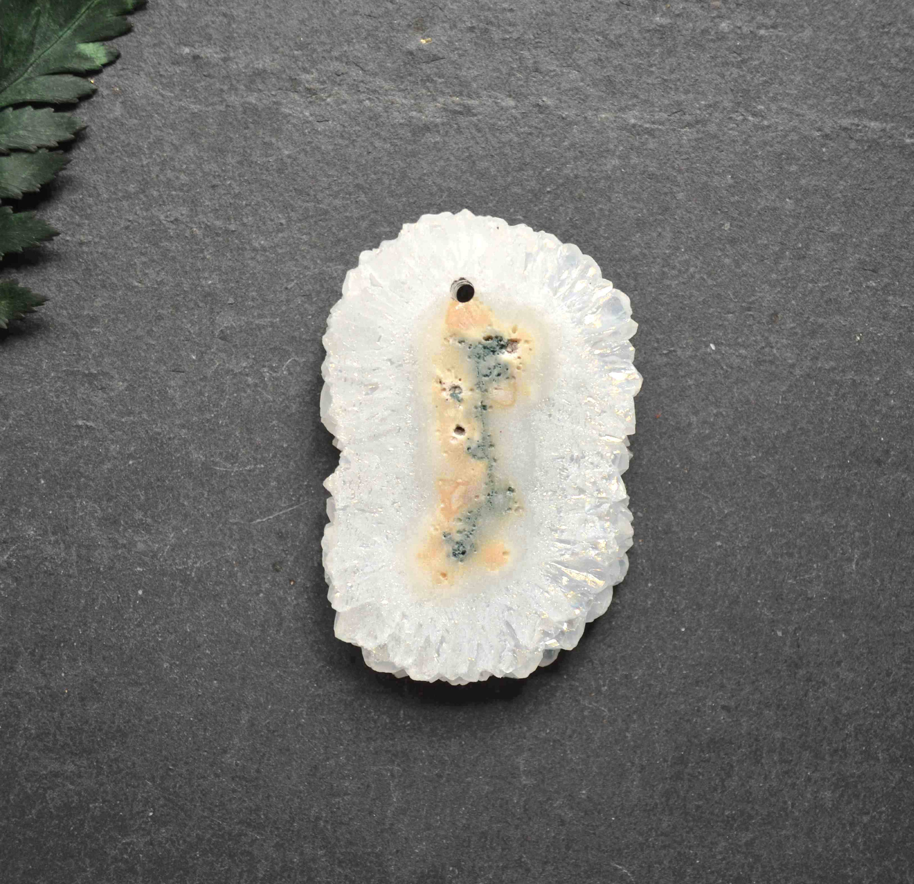 A113 Nature white AB colored Stalactite Solar druzy Slice | Etsy