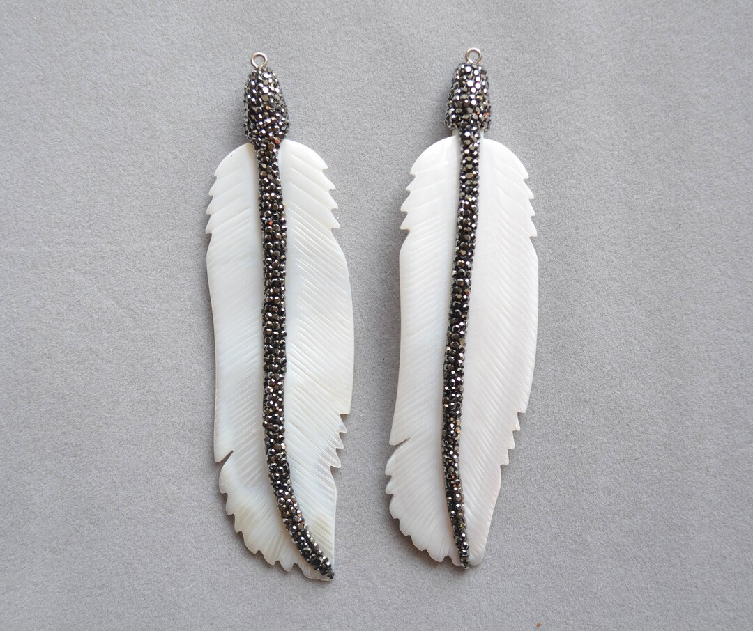 Nature Feather Shell Pendant With Crystal Zircon Gemstone Paved ...