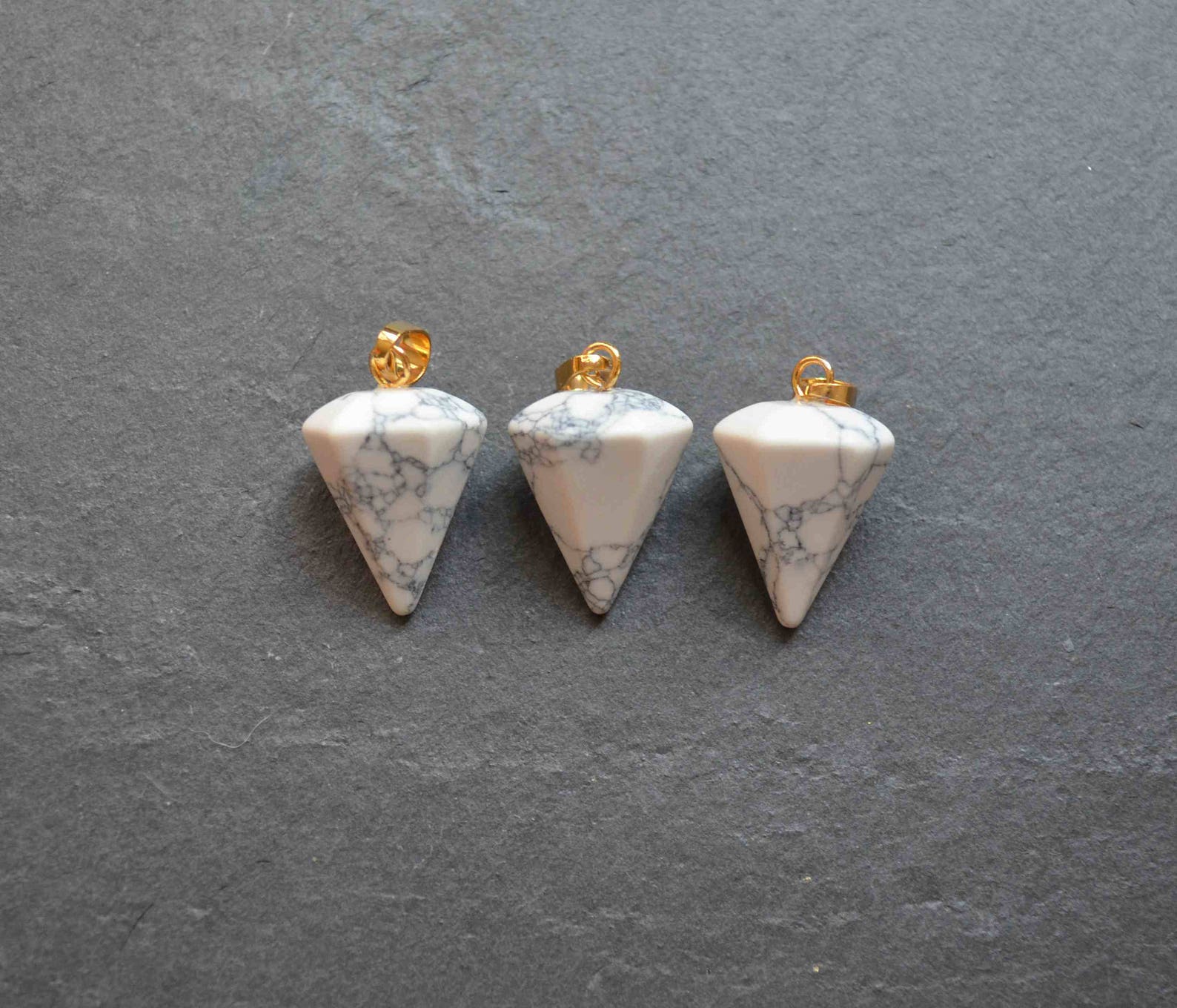 White Turquoise Pendulum Pendant ,faceted Pyramid Howlite Pendant - Etsy