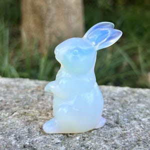 1.5 " Carved Opal / White Jade Rabbit , Carved Crystal Animal, Gemstone ...