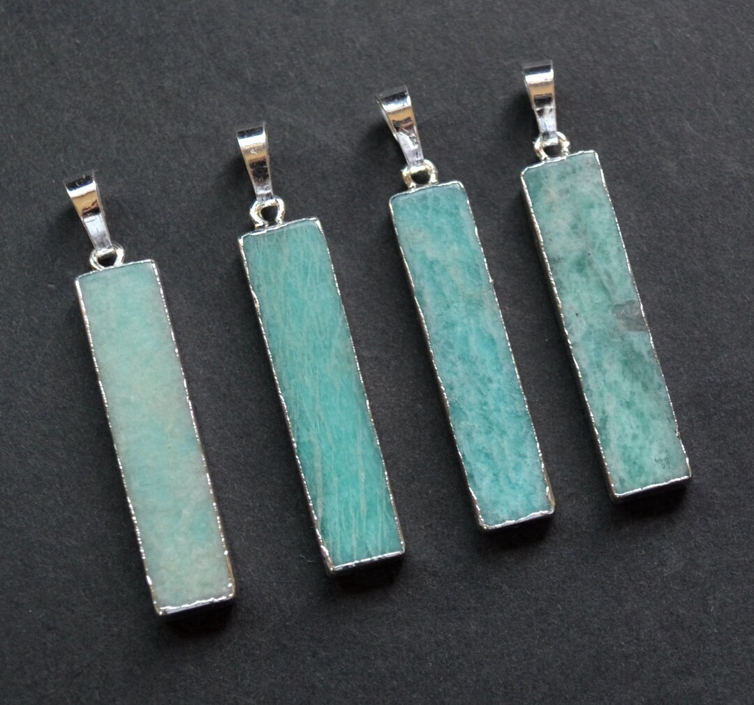 Green Amazonite Jasper Bar Pendant, Gemstone Jewelry Charm (35x8mm) - Etsy