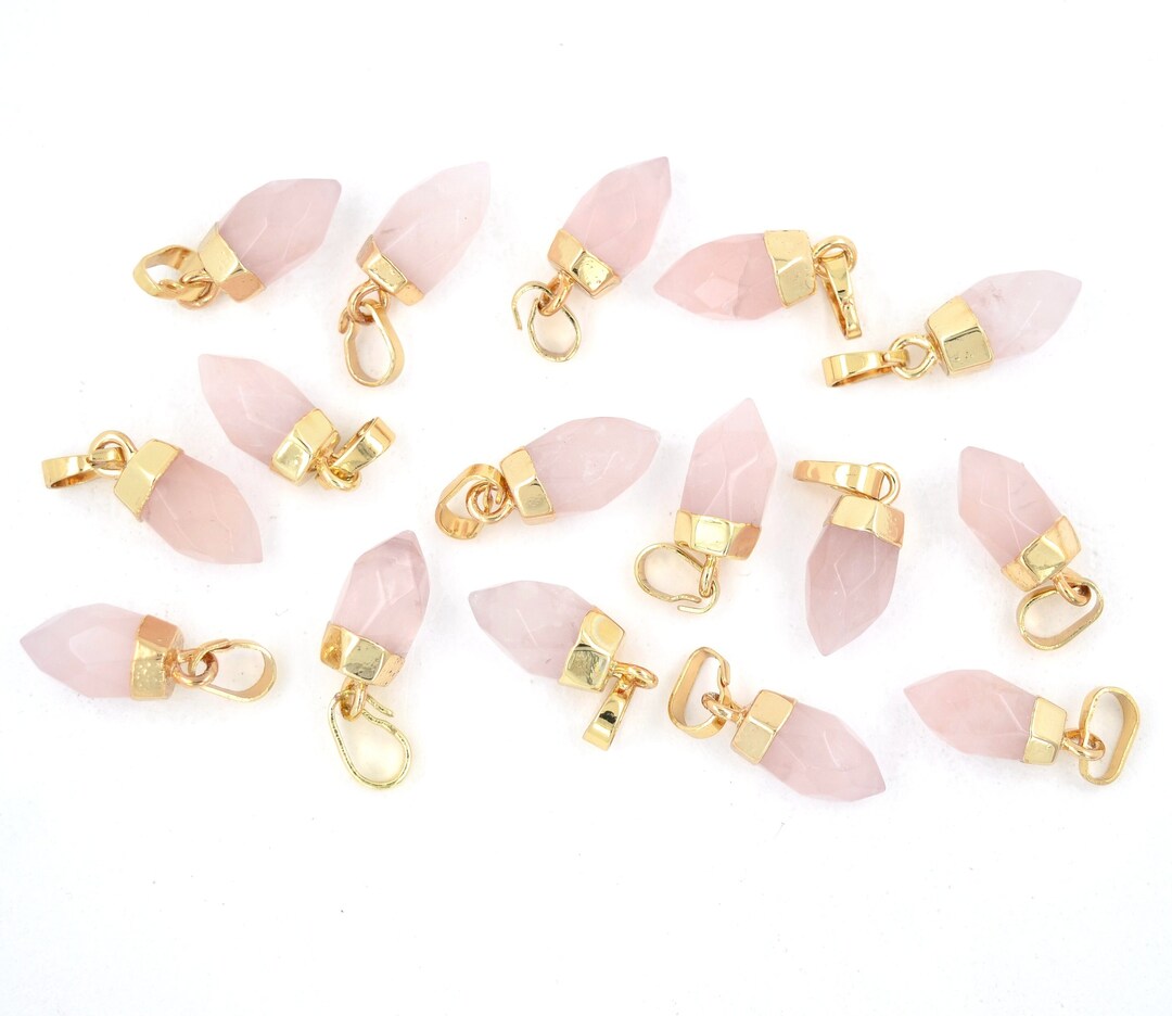Rose Quartz Point Pendant – Gold Electroplated Edges, Pink Crystal ...
