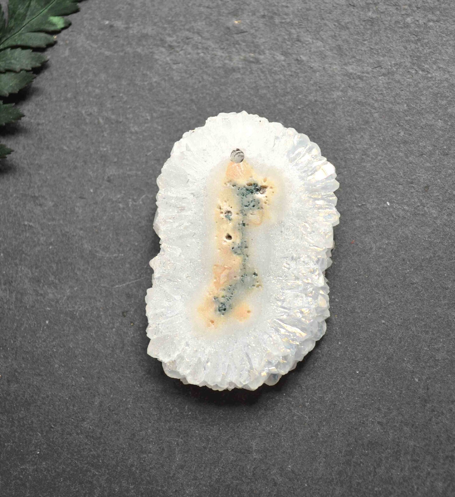 A113 Nature White AB Colored Stalactite Solar Druzy Slice | Etsy