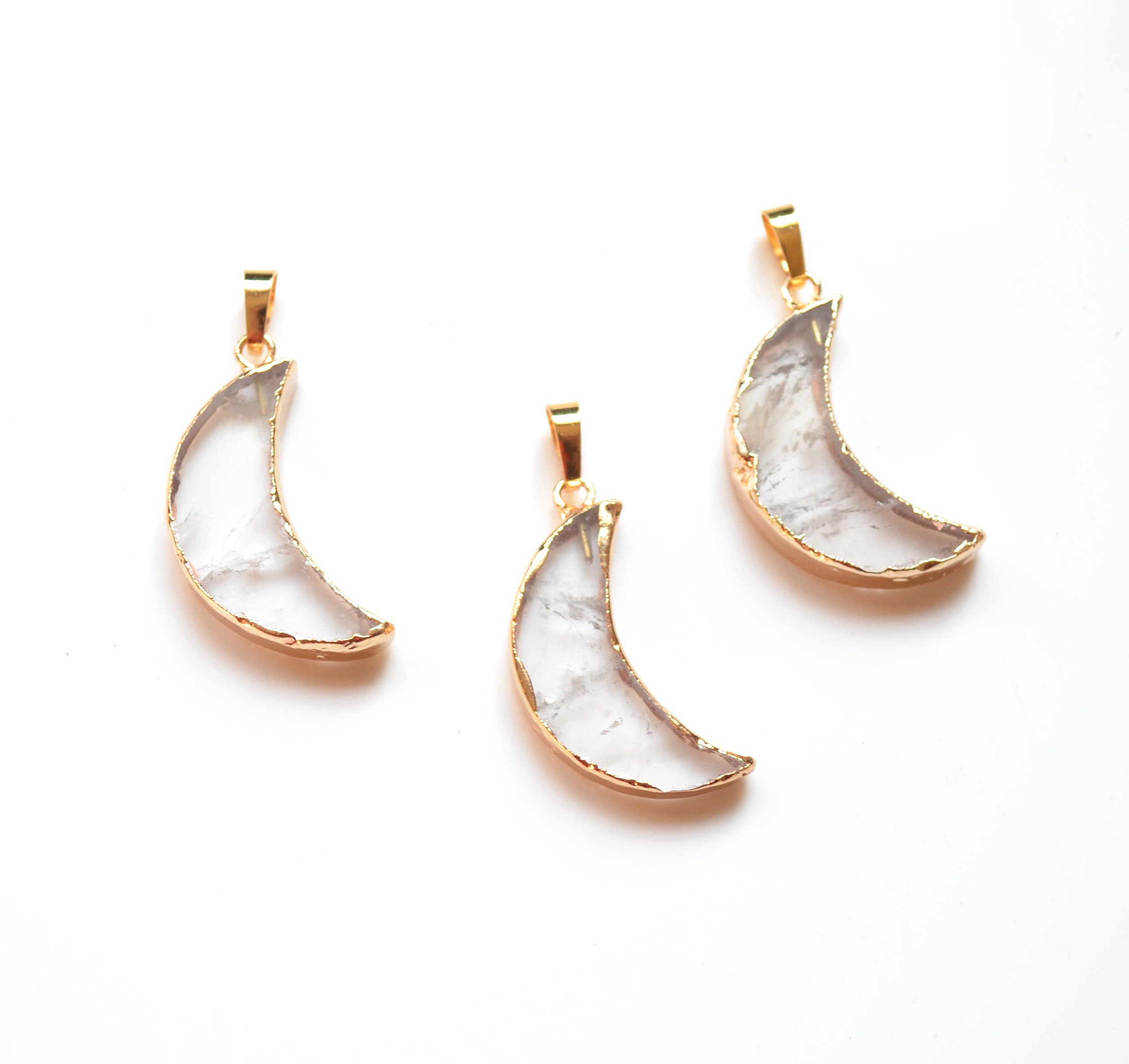 Small Size Clear Crystal Moon Shape Druzy Pendant, Crystal Moon Shape ...