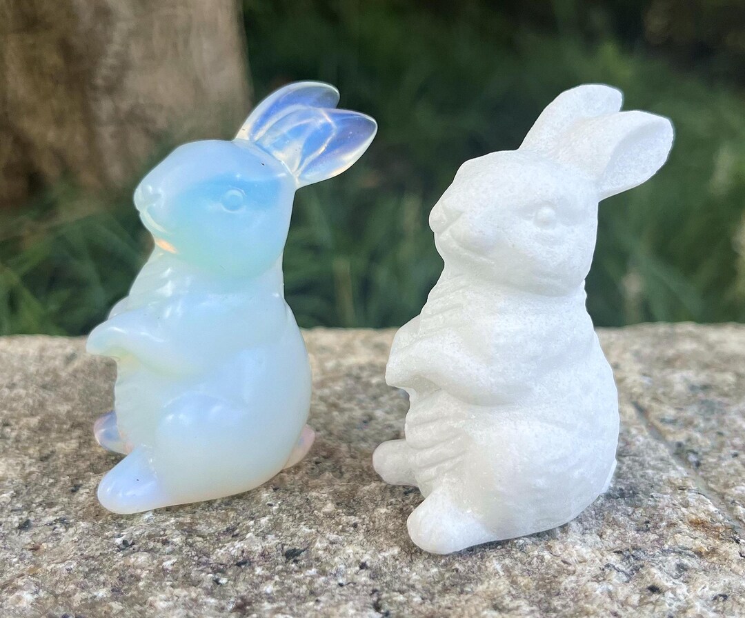 1.5 " Carved Opal / White Jade Rabbit , Carved Crystal Animal, Gemstone ...