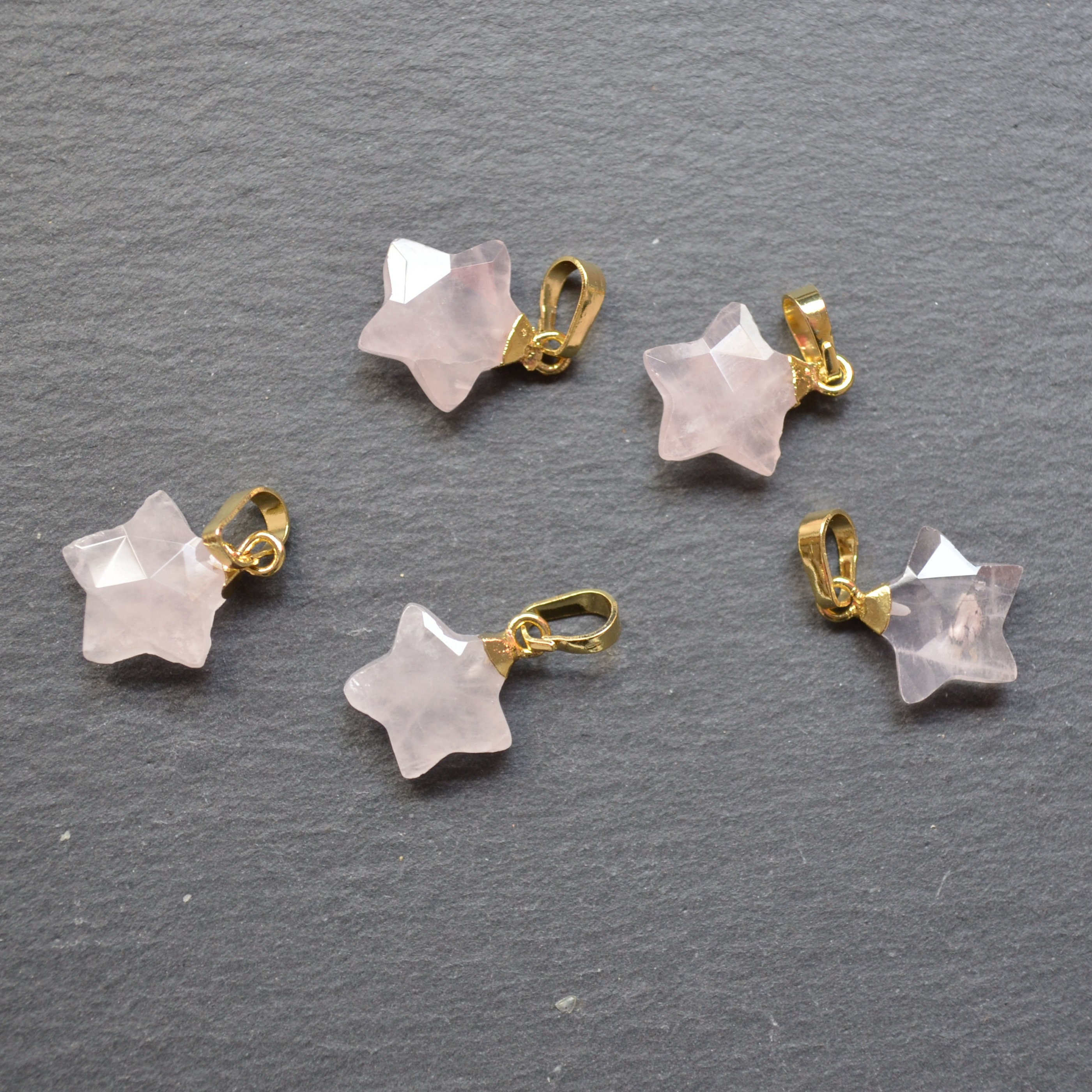 Nature Pink Rose Crystal Faceted Star Pendant With Gold - Etsy