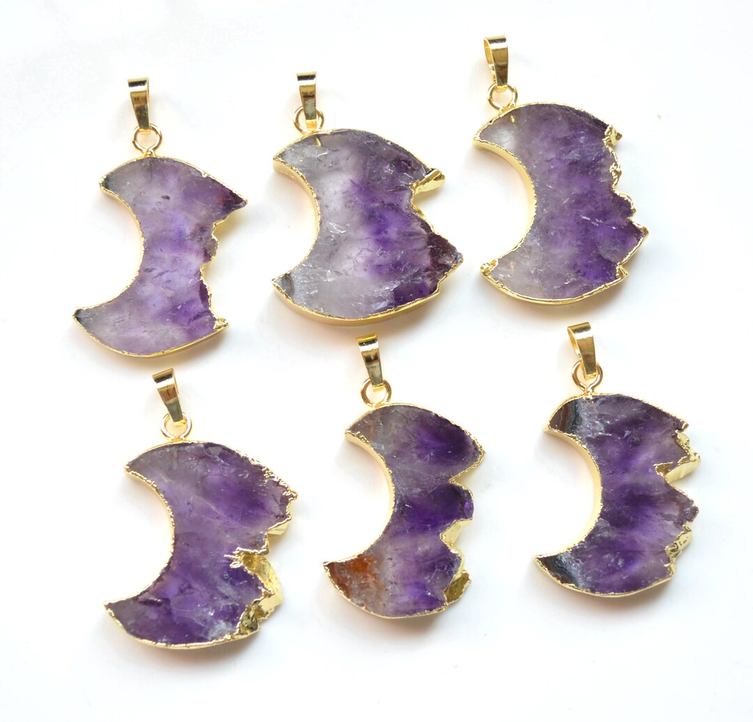 Nature Amethyst Moon Shape Slice Charms Drusy Druzy Pendant , Amethyst ...