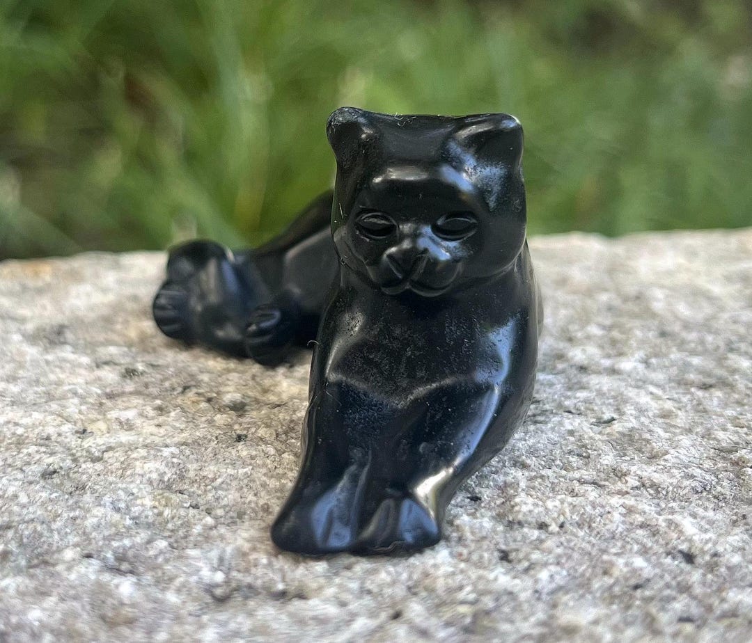 Black Obsidian Carved Cat, Crystal Sculpture, Reiki Healing Gift - Etsy