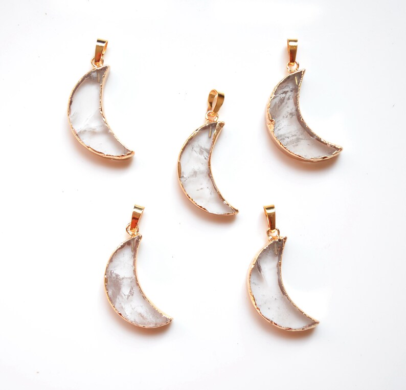 Small Size Clear Crystal Moon Shape Druzy Pendant, Crystal Moon Shape ...